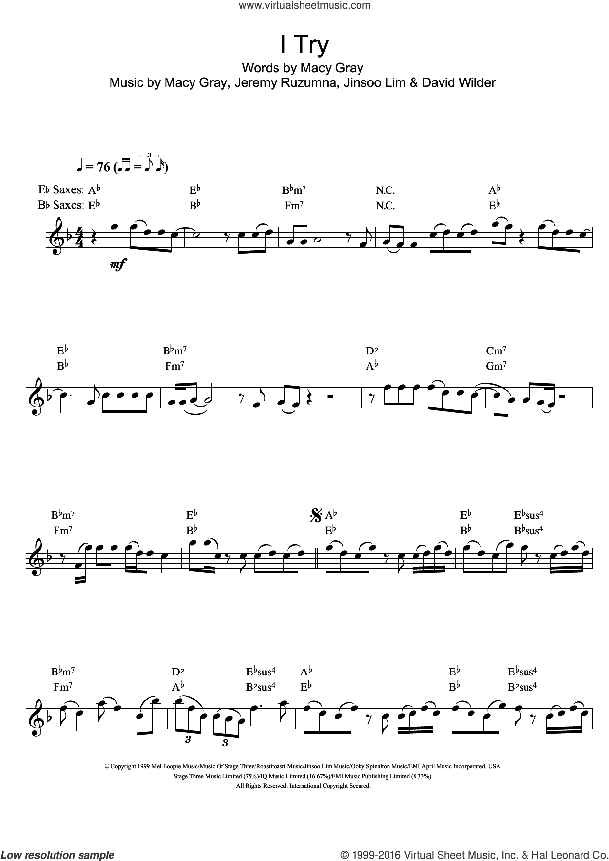 I Try sheet music for saxophone solo (PDF)