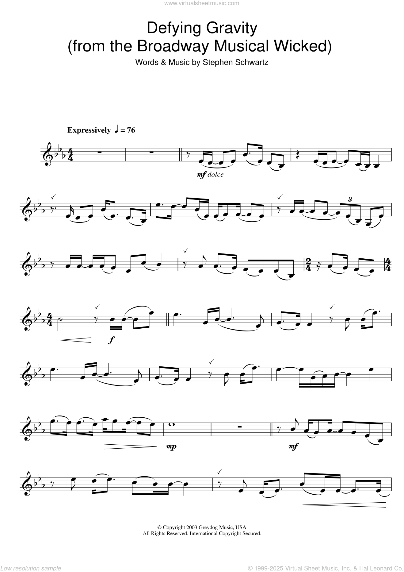 Glee Cast: Defying Gravity (from Wicked) sheet music for trumpet solo