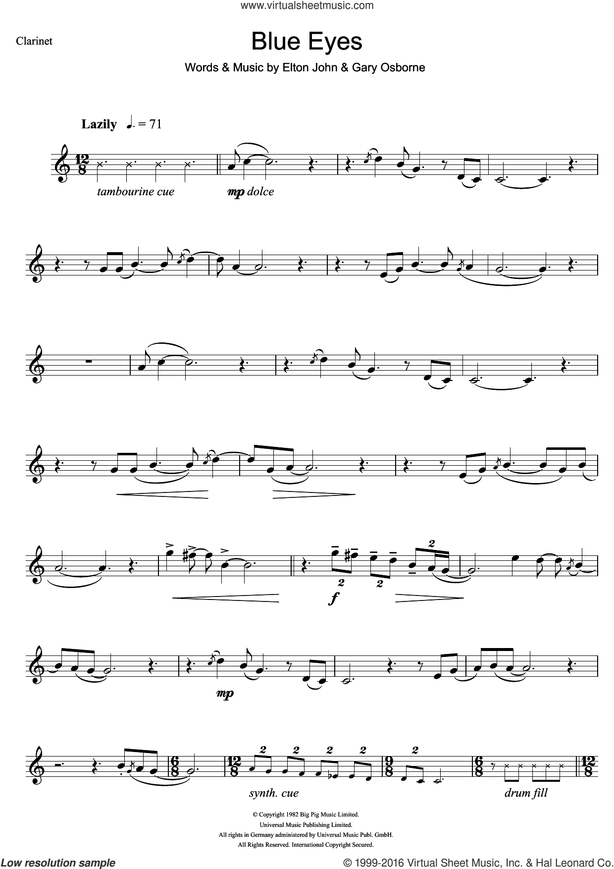 Blue Eyes sheet music for clarinet solo (PDF)