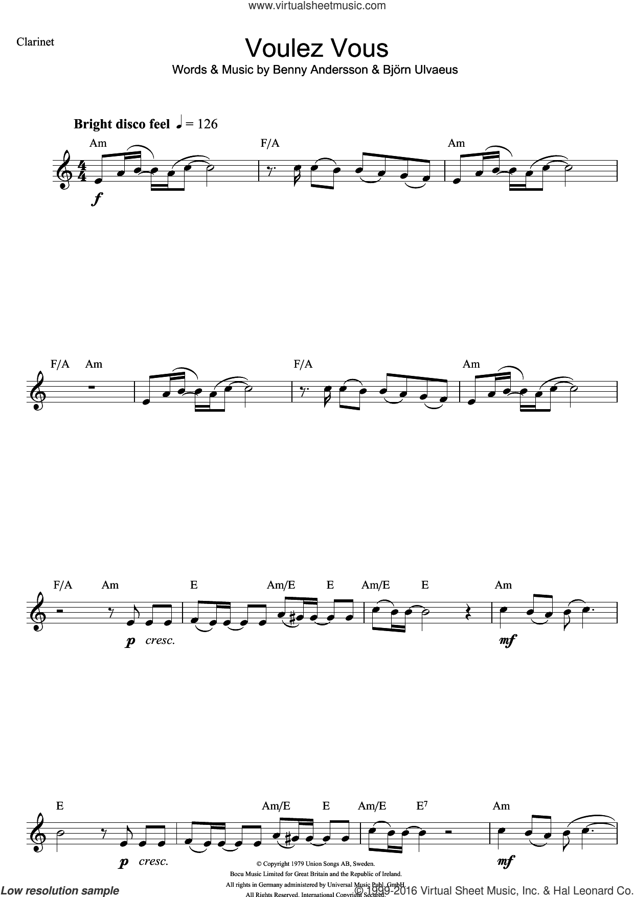 Voulez Vous sheet music for clarinet solo (PDF) v2