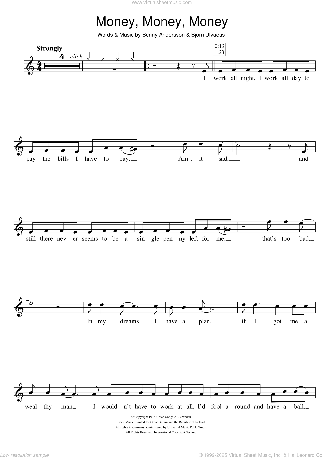 Money, Money, Money sheet music for violin solo (PDF)