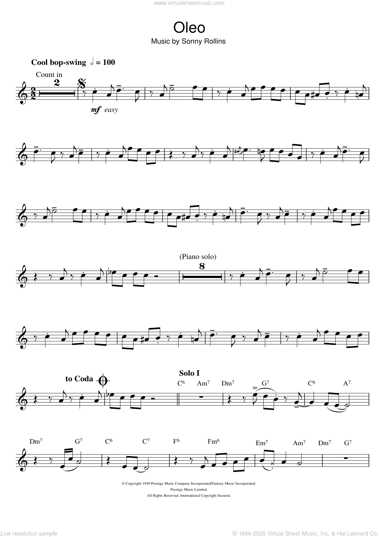 Oleo sheet music for tenor saxophone solo (PDF)