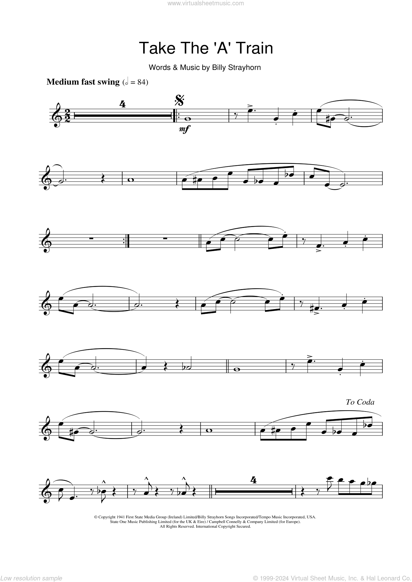 Take The 'A' Train sheet music for flute solo (PDF)