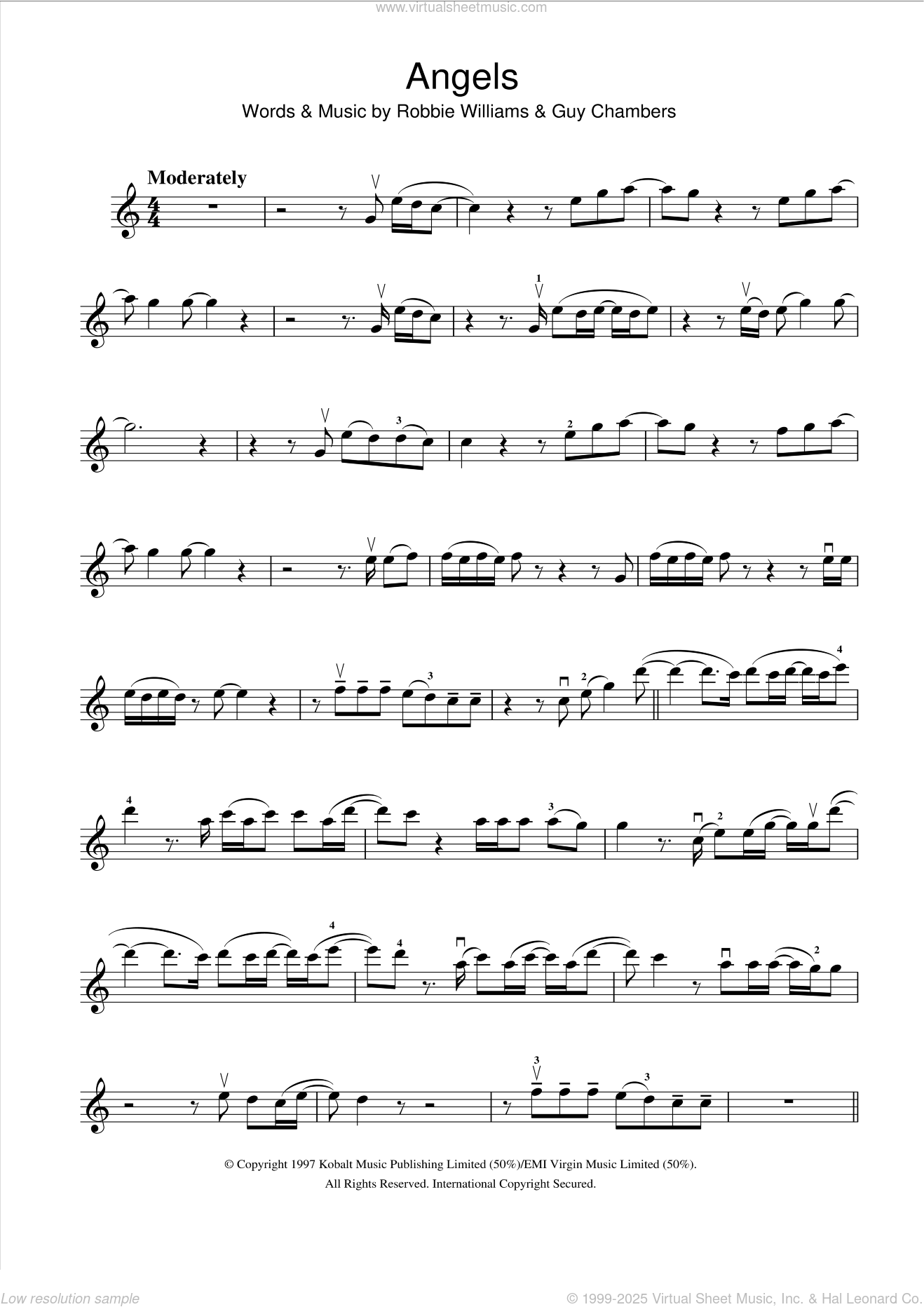 Angels sheet music for violin solo (PDF)