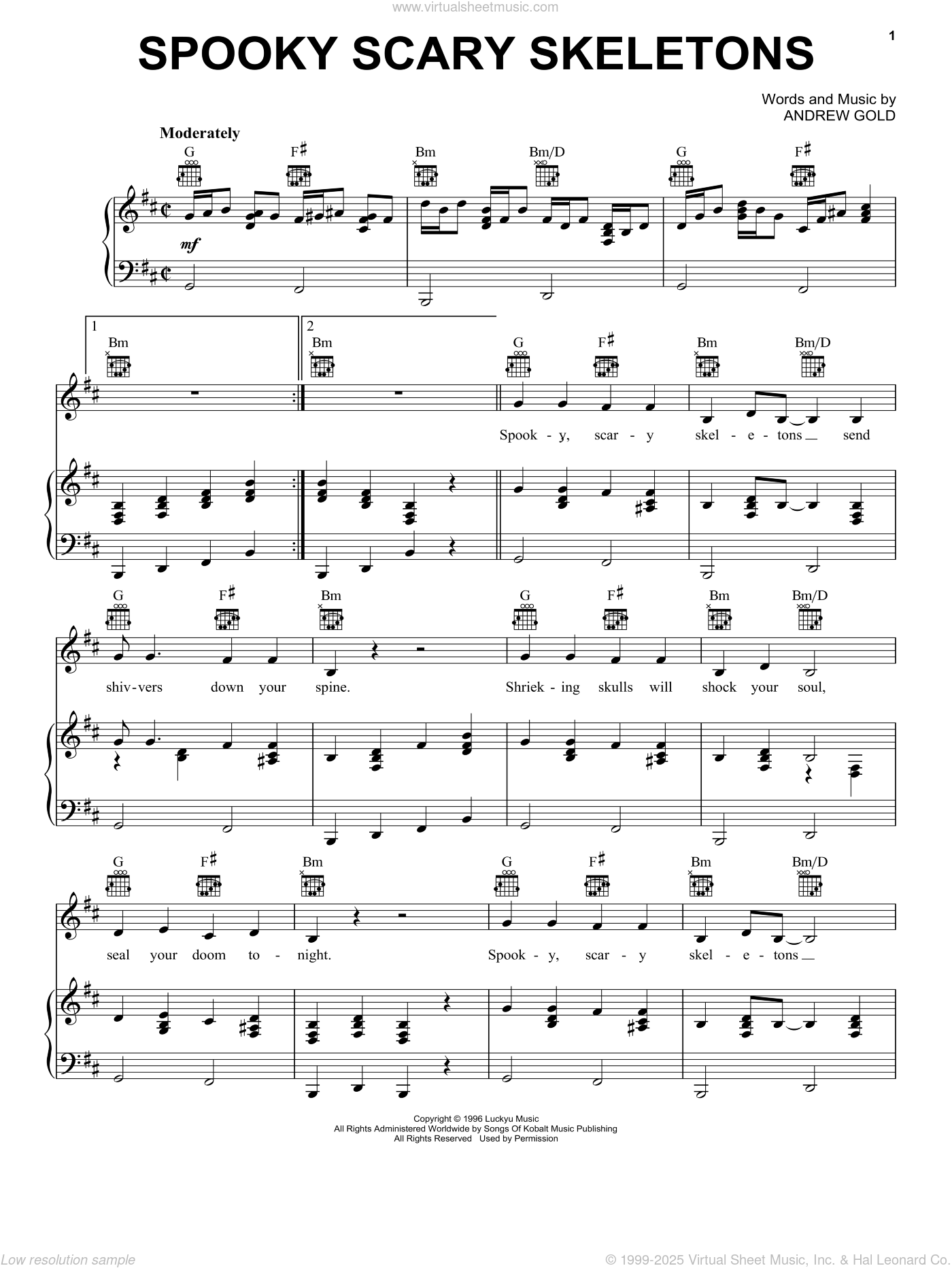 Spooky Scary Skeletons sheet music for voice, piano or guitar