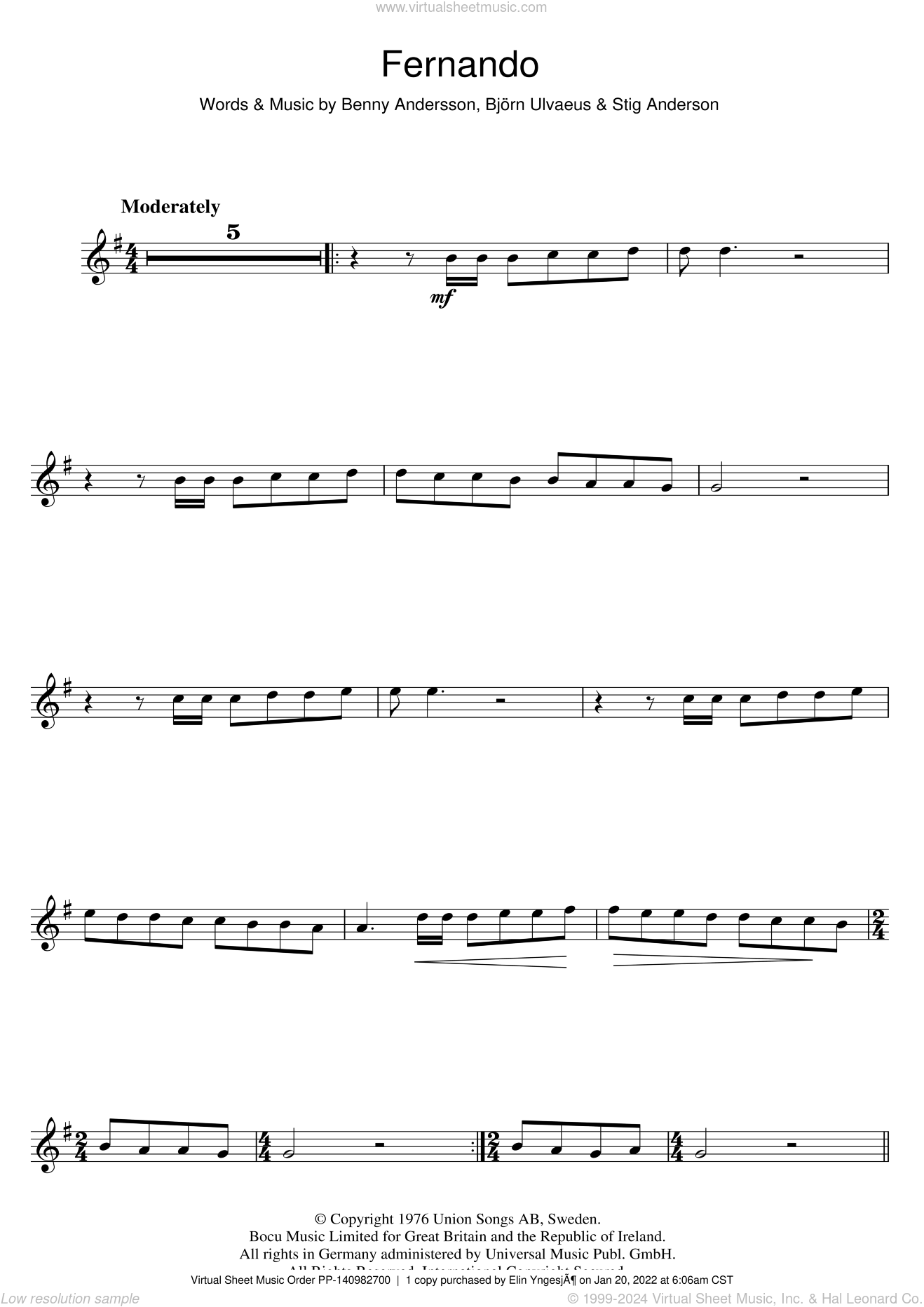 Fernando sheet music for flute solo (PDF-interactive)