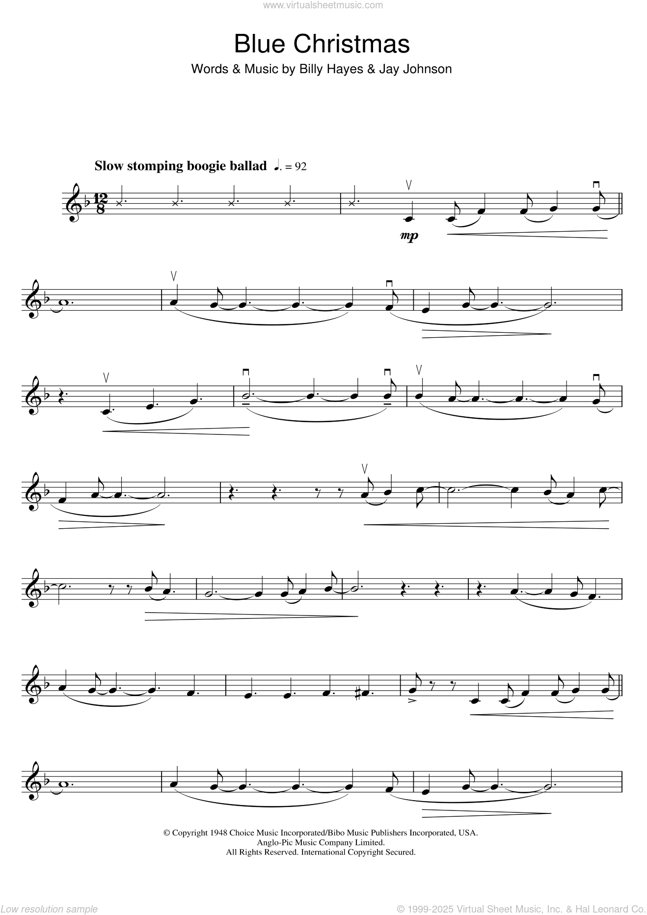 Blue Christmas sheet music for violin solo (PDF) v2