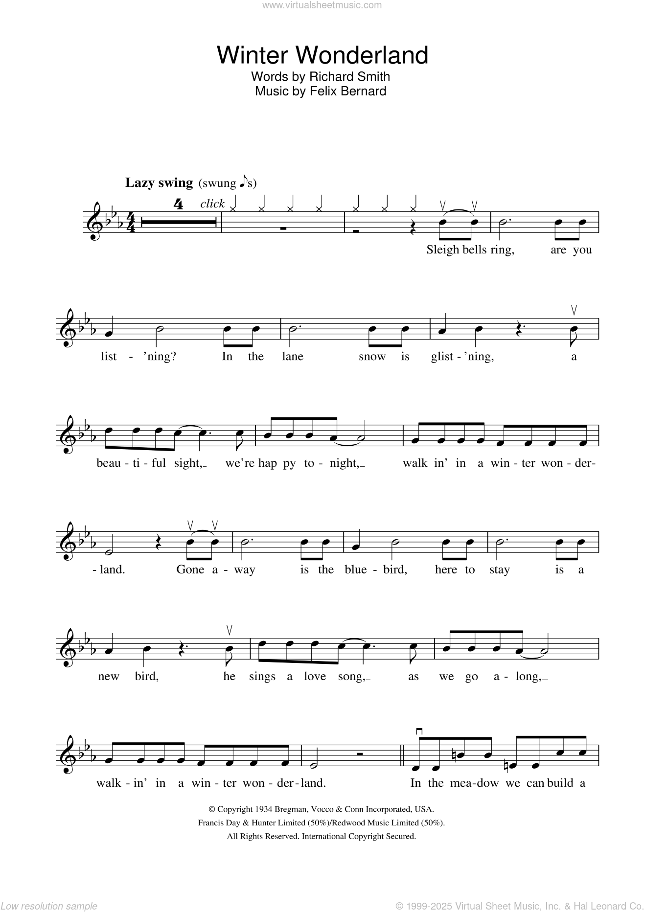 Winter Wonderland sheet music for violin solo (PDF)