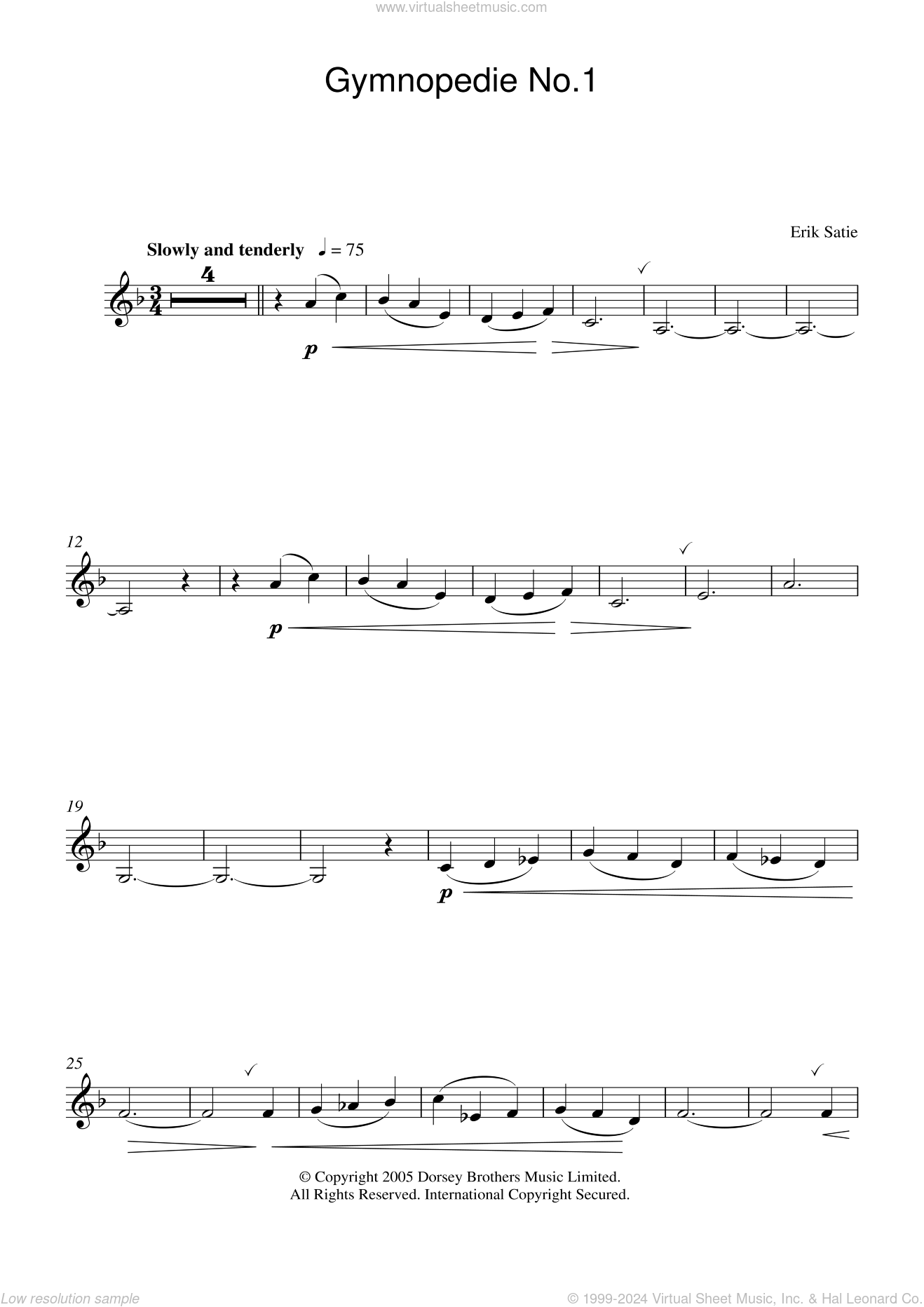 Gymnopedie No. 1 sheet music for clarinet solo (PDF-interactive)