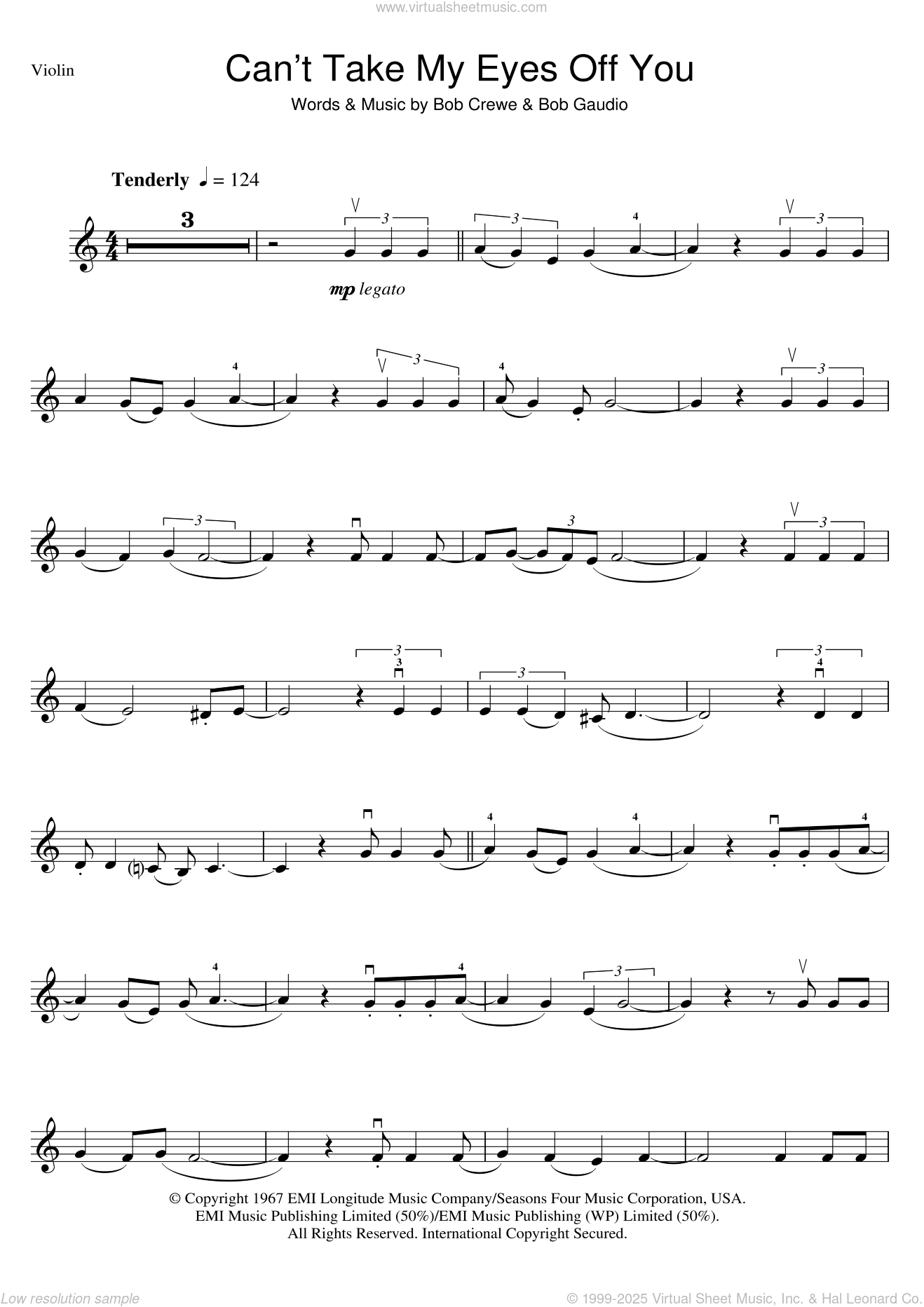 Can't Take My Eyes Off Of You sheet music for violin solo (PDF)