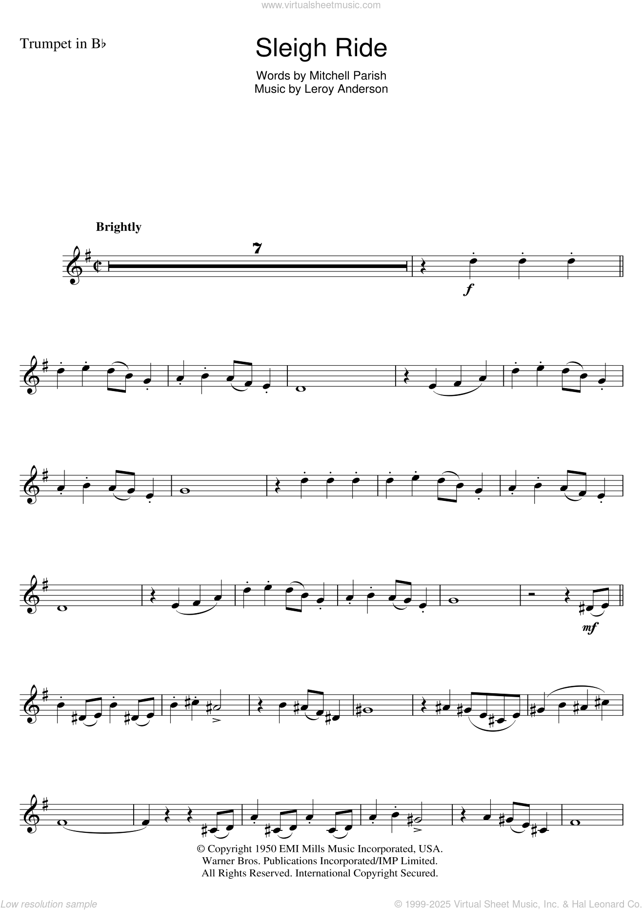 Sleigh Ride sheet music for trumpet solo (PDF)