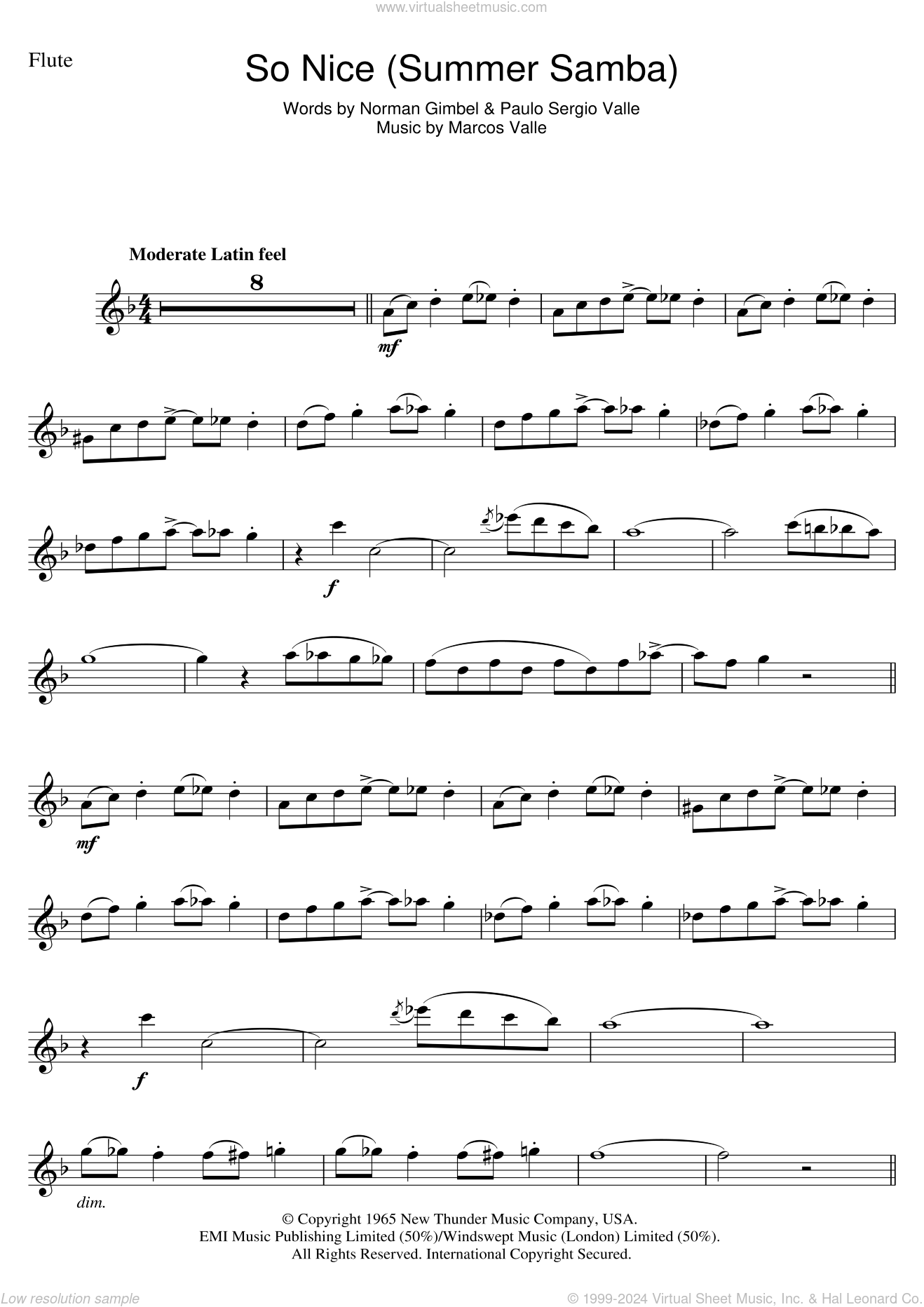So Nice (Summer Samba) sheet music for flute solo v2