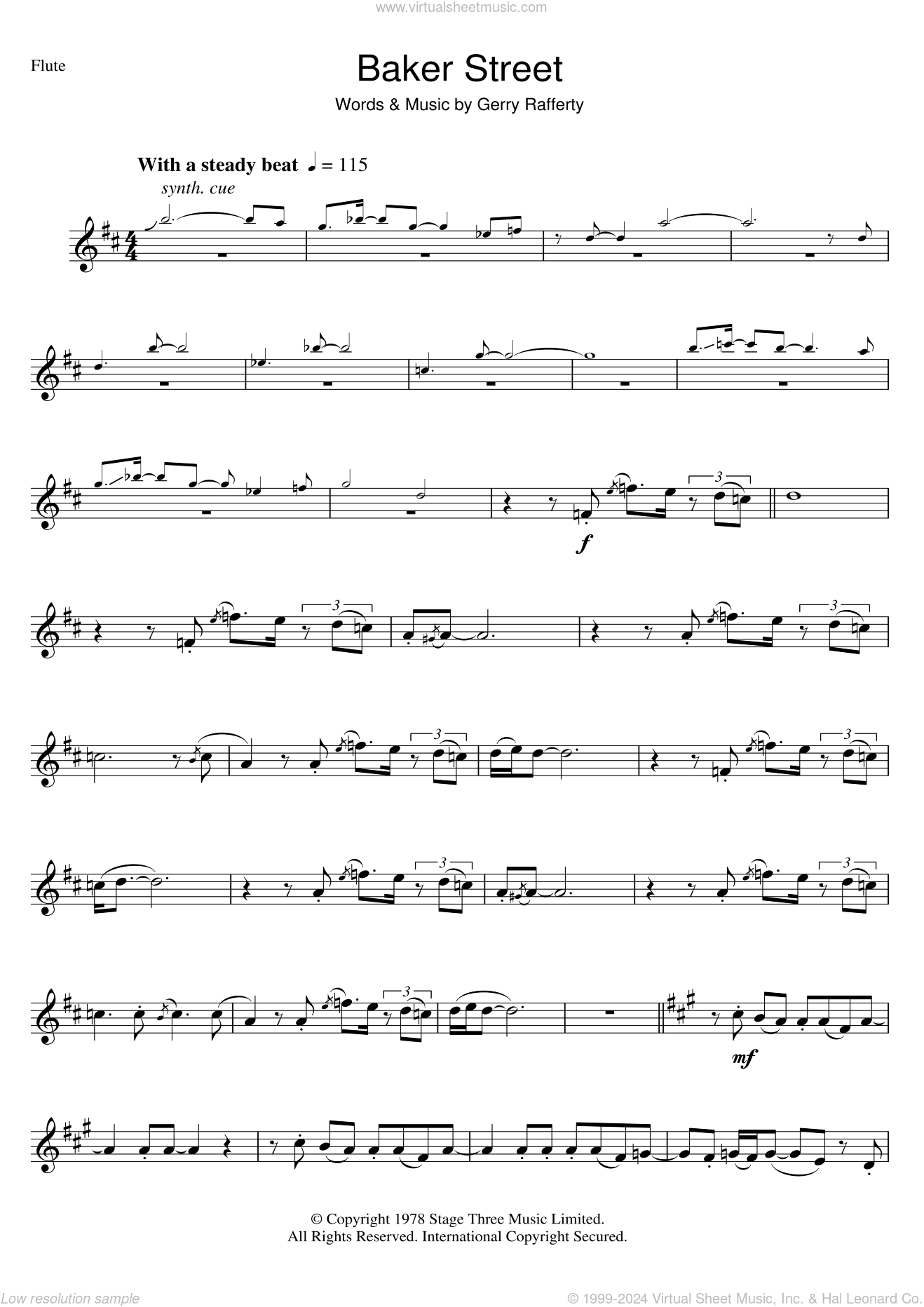 Baker Street sheet music for flute solo (PDF-interactive)
