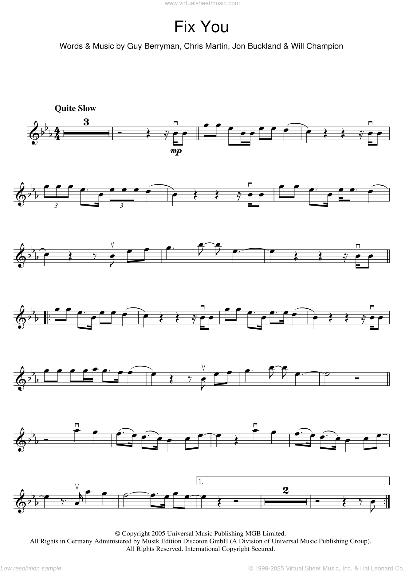 Coldplay - Fix You sheet music for violin solo [PDF] v2