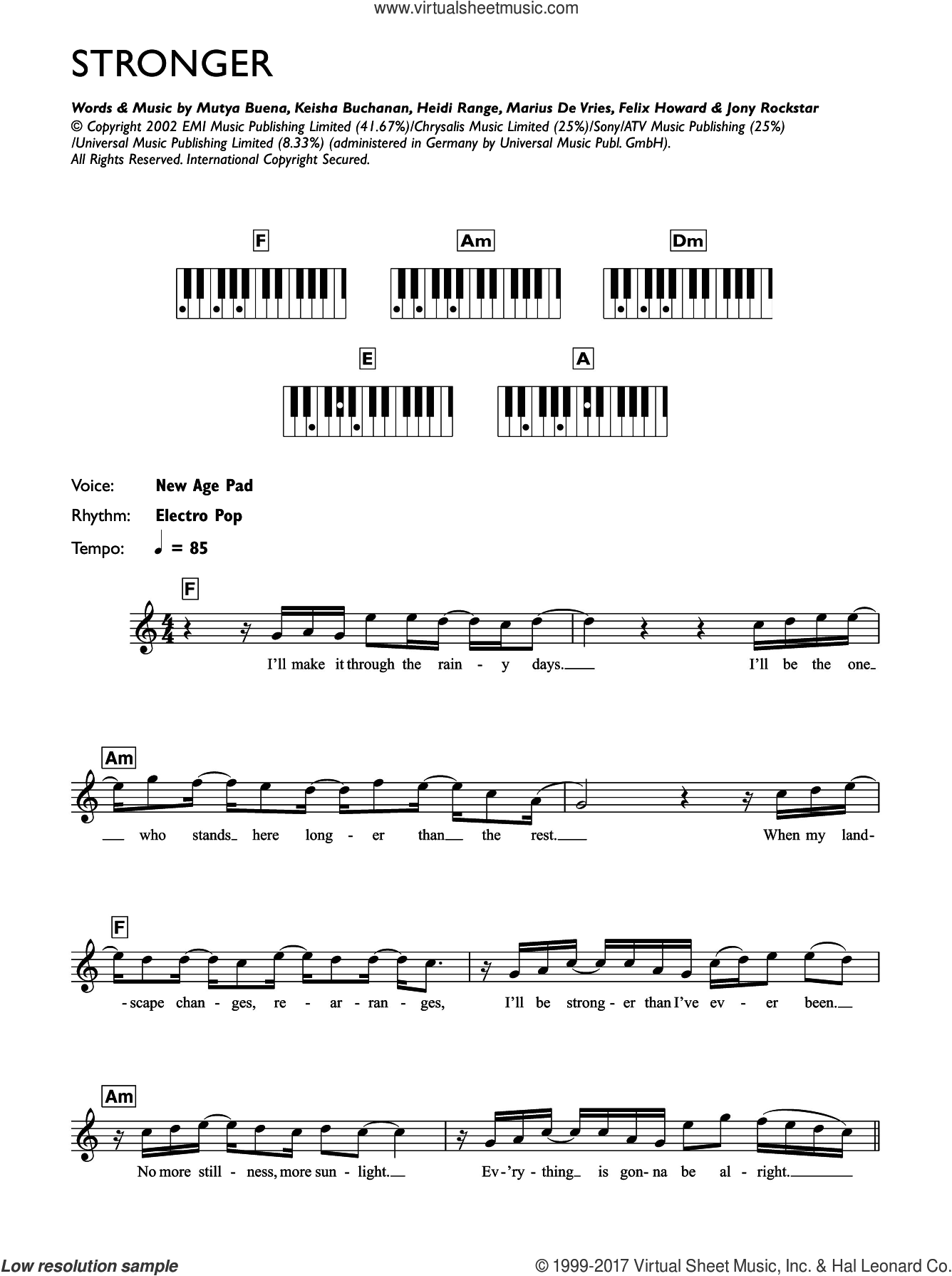 Stronger sheet music for piano solo (chords, lyrics, melody) v2