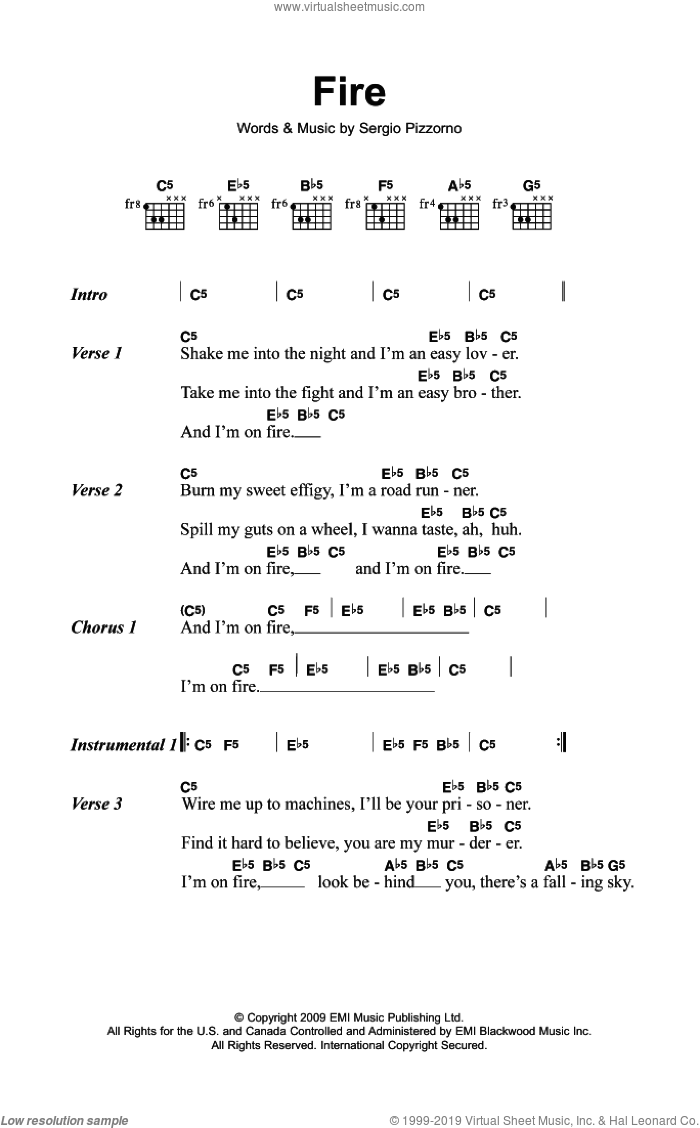 Fire sheet music for guitar (chords) (PDF)