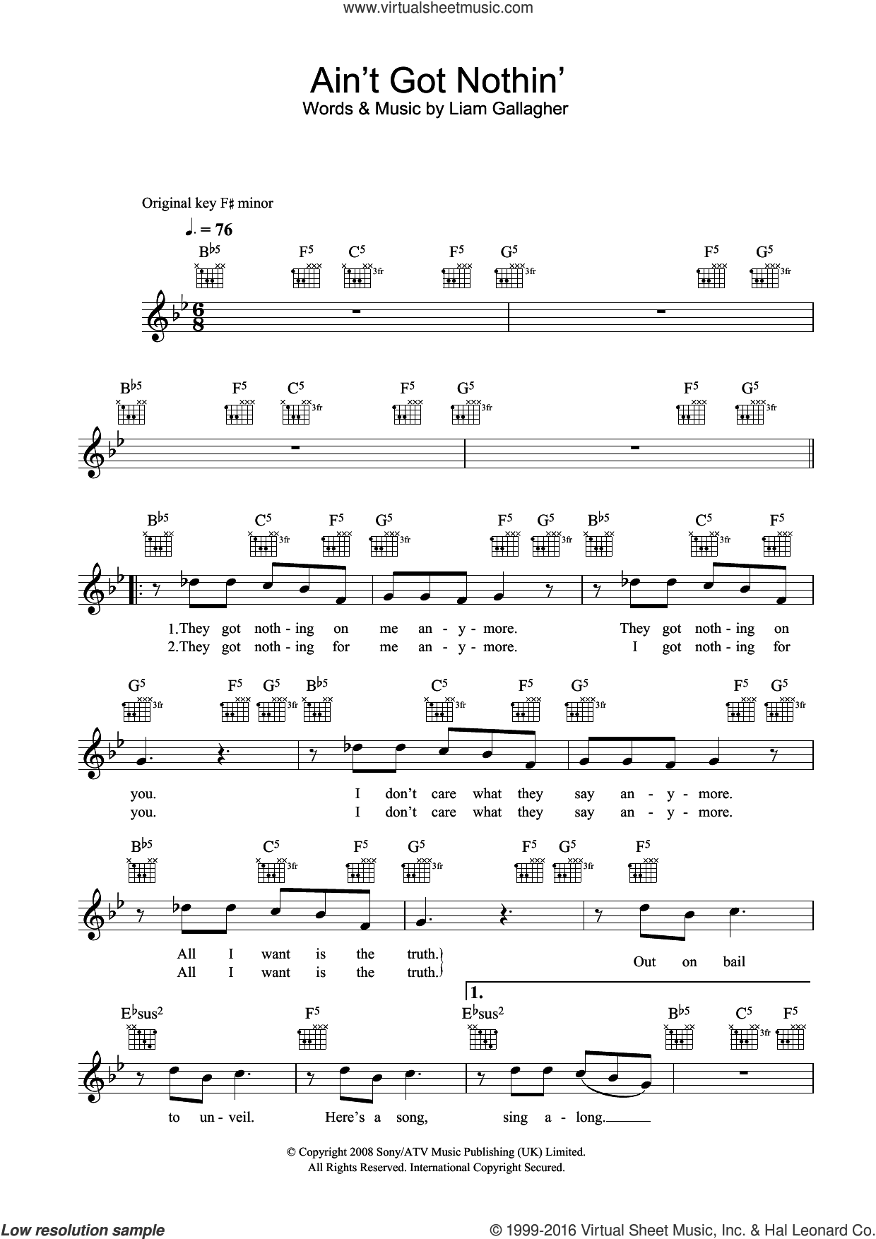 Ain't Got Nothin' sheet music (fake book) (PDF)