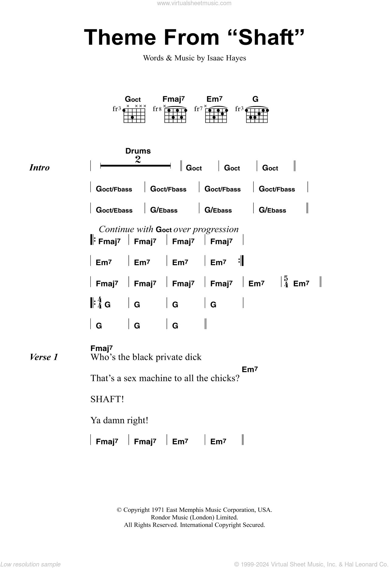 Theme From Shaft sheet music for guitar (chords) (PDF)
