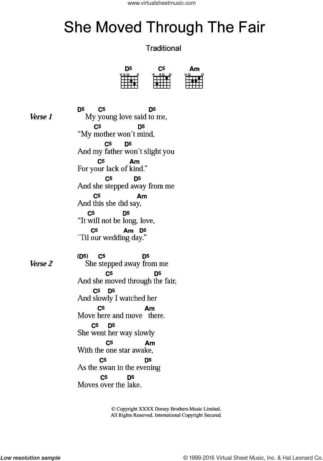 She Moved Through The Fair sheet music for guitar (chords) v2
