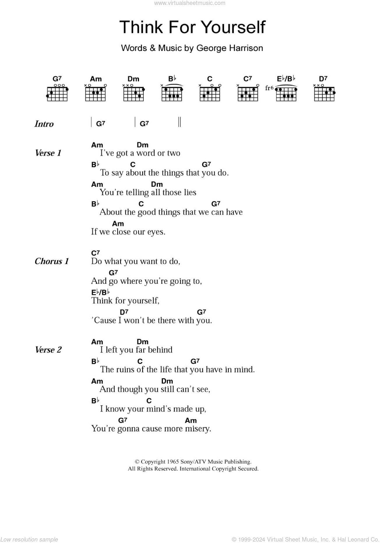 Think For Yourself sheet music for guitar (chords) (PDF)