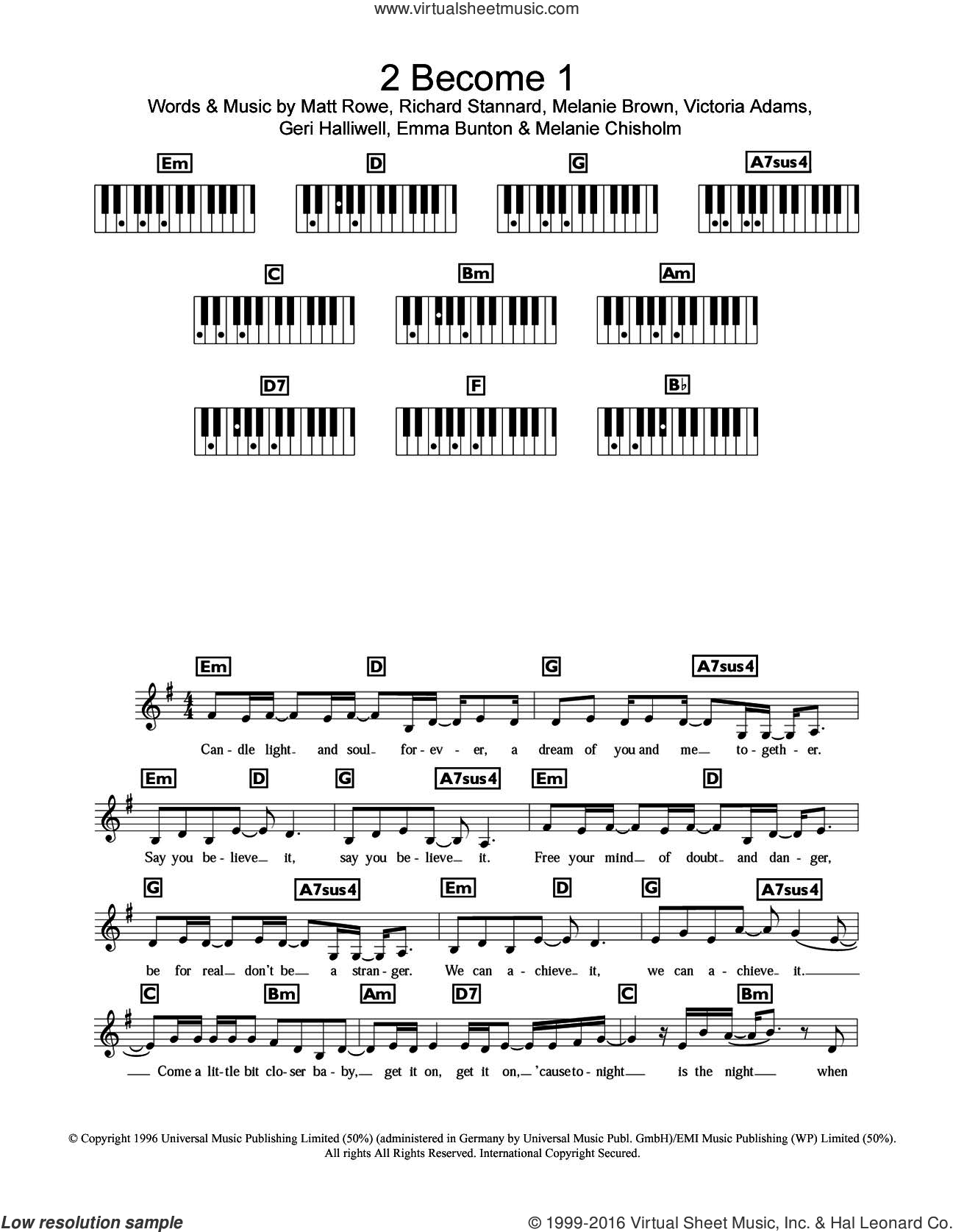 2 Become 1 sheet music for piano solo (chords, lyrics, melody)