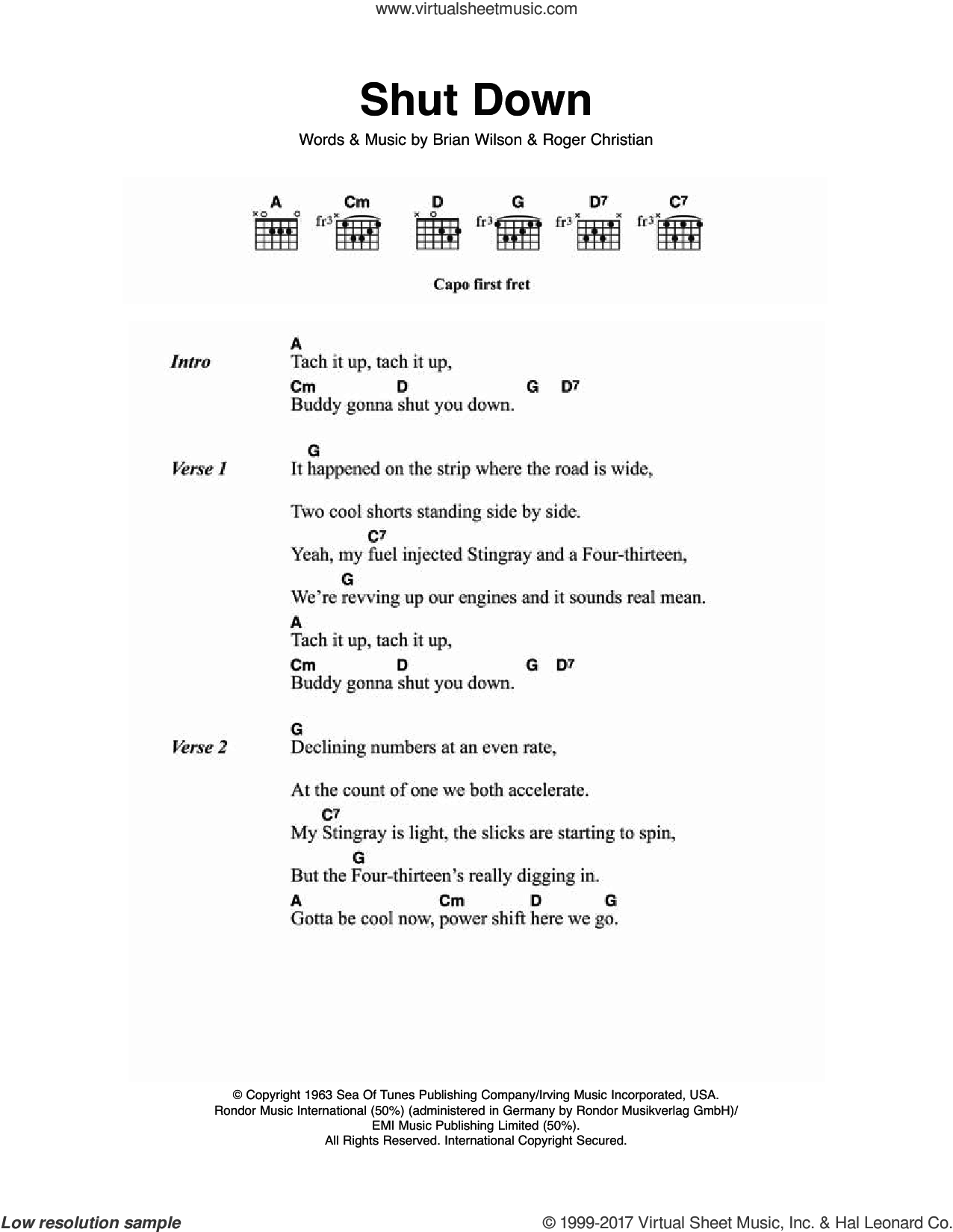 Shut Down sheet music for guitar (chords) (PDF)