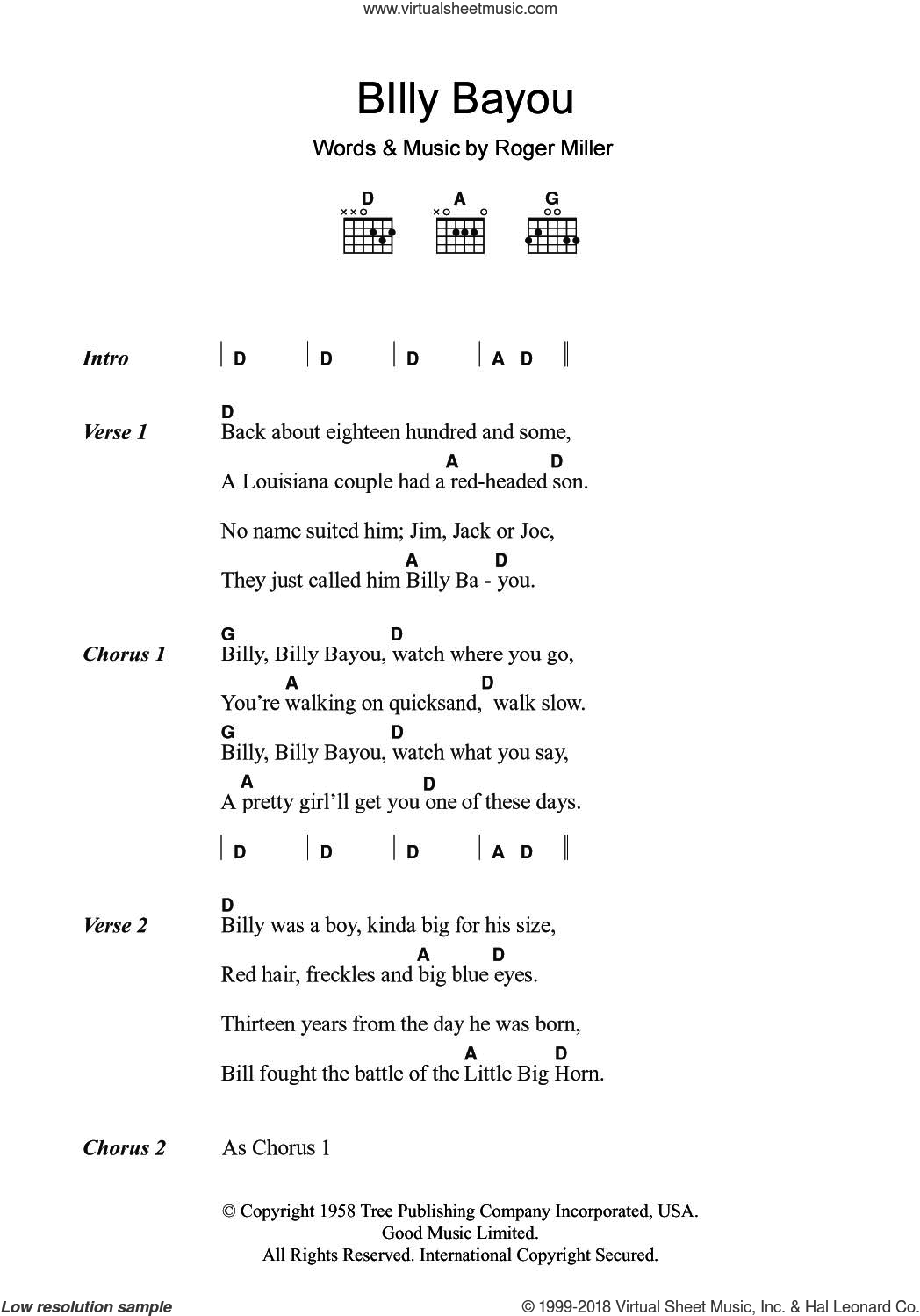 Billy Bayou sheet music for guitar (chords) (PDF)
