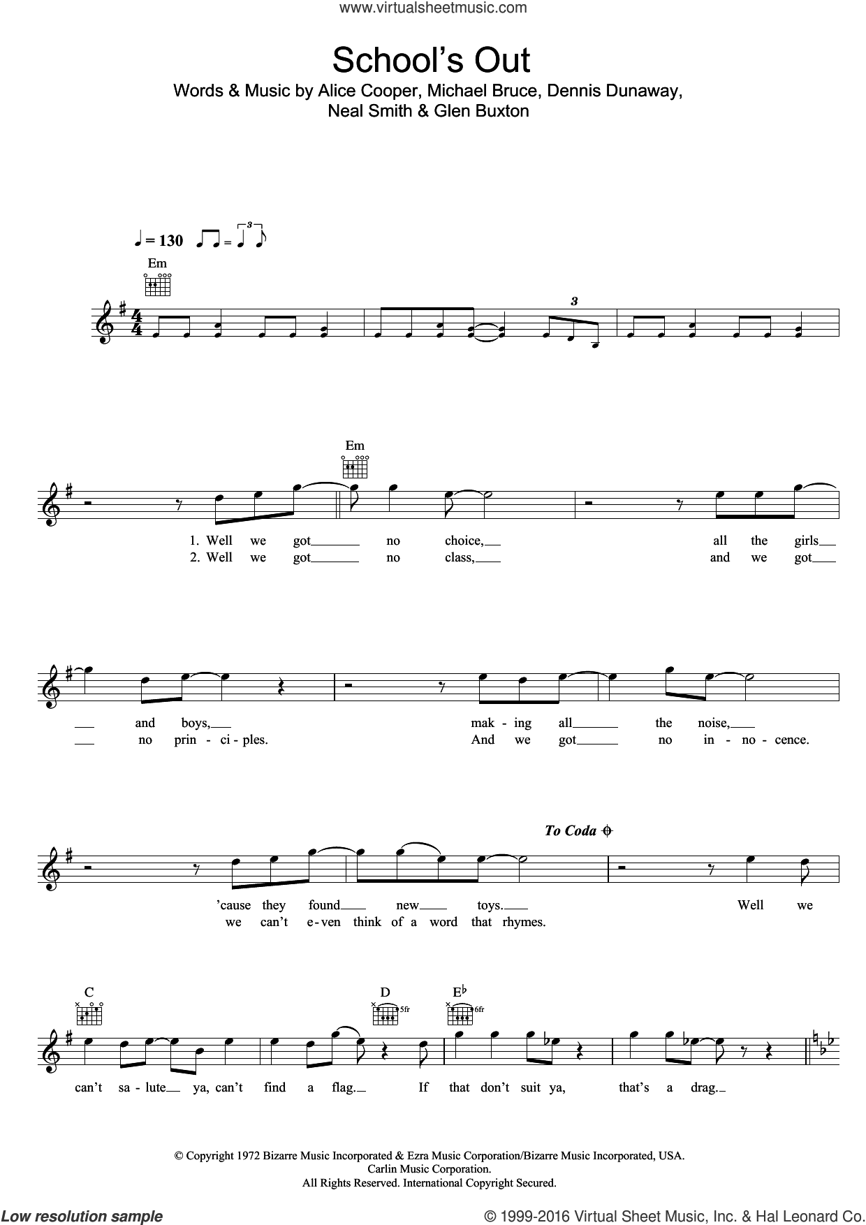 School's Out sheet music (fake book) (PDF)