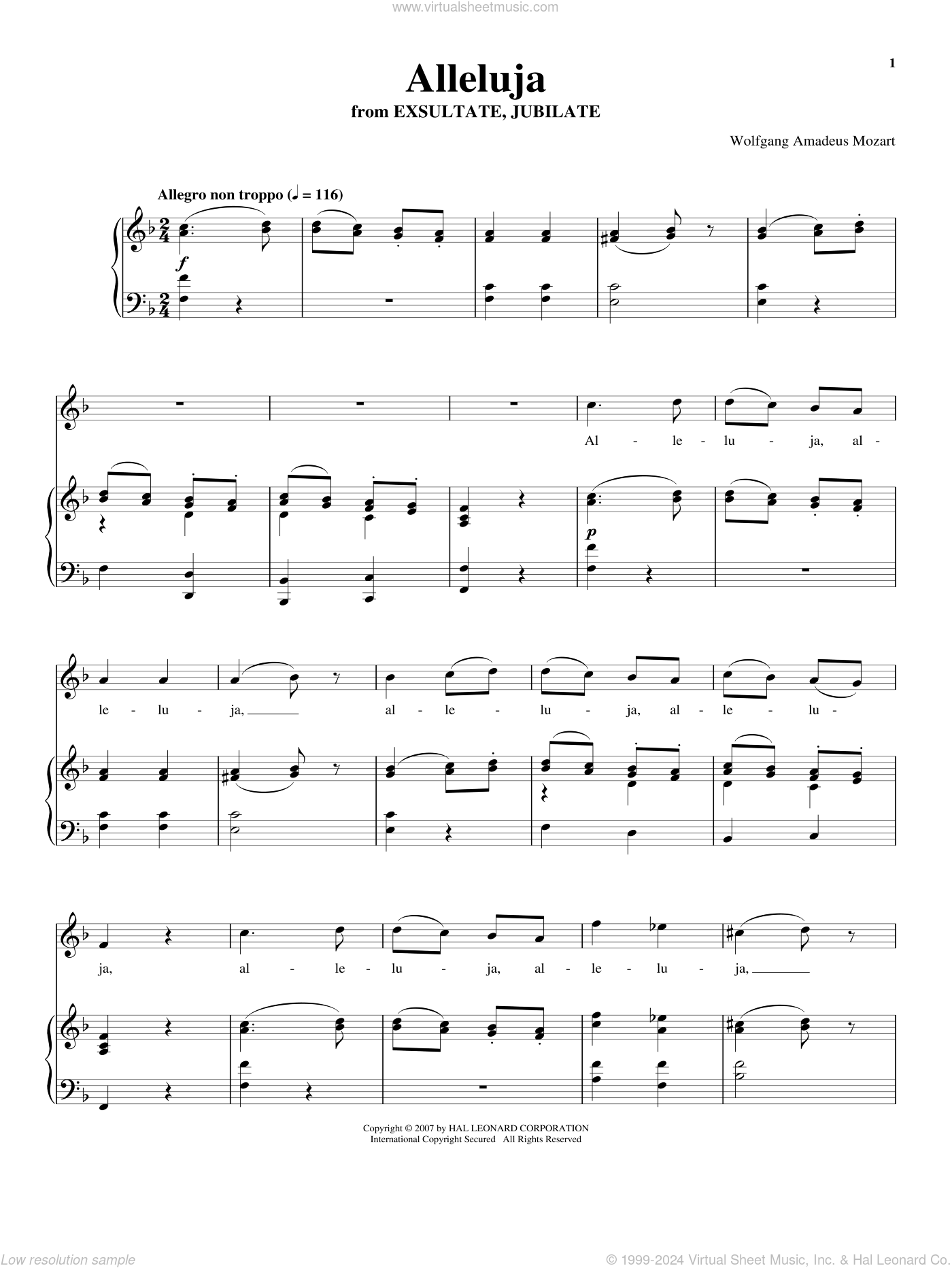 Alleluia sheet music for voice and piano (PDF-interactive)