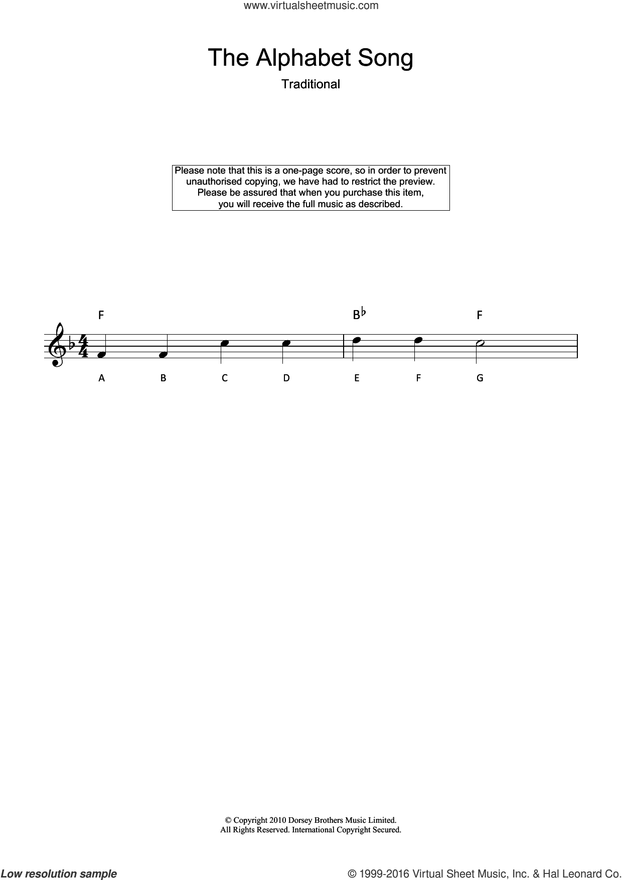 Alphabet Song sheet music (fake book) (PDF)
