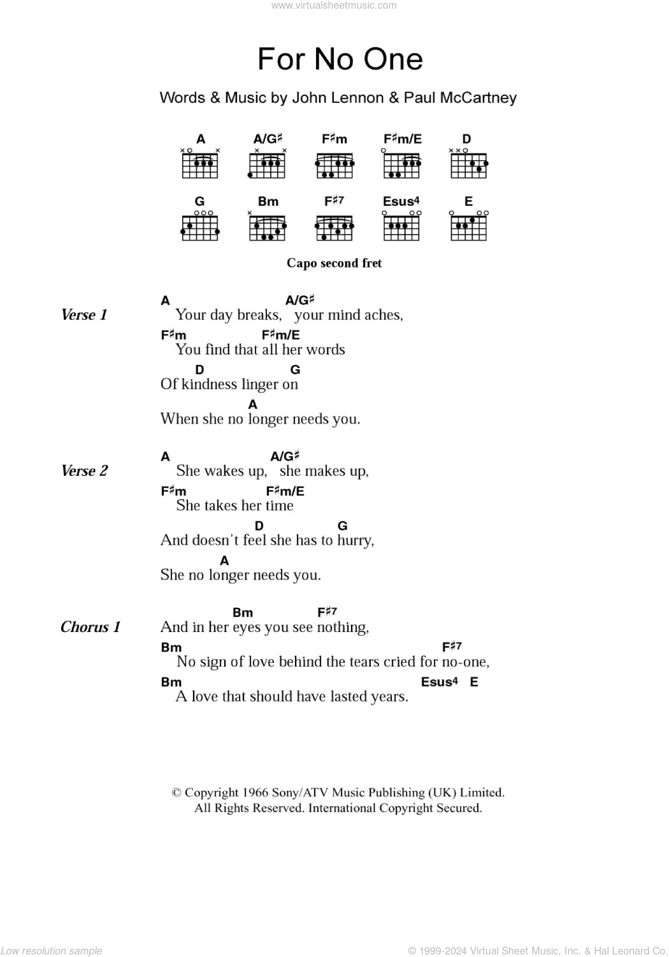 For No One sheet music for guitar (chords) (PDF) v2