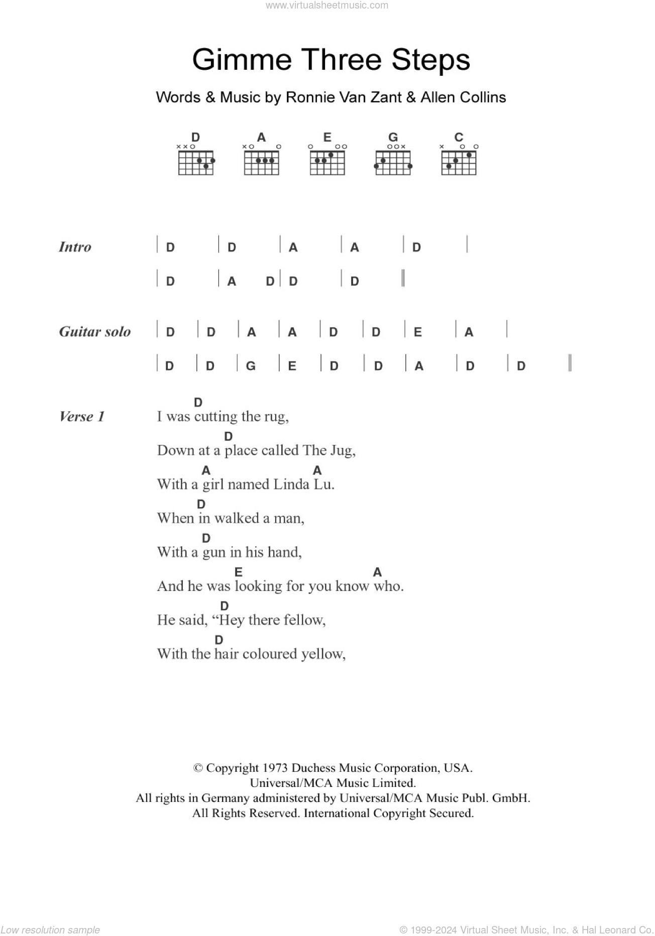 Gimme Three Steps sheet music for guitar (chords) v2