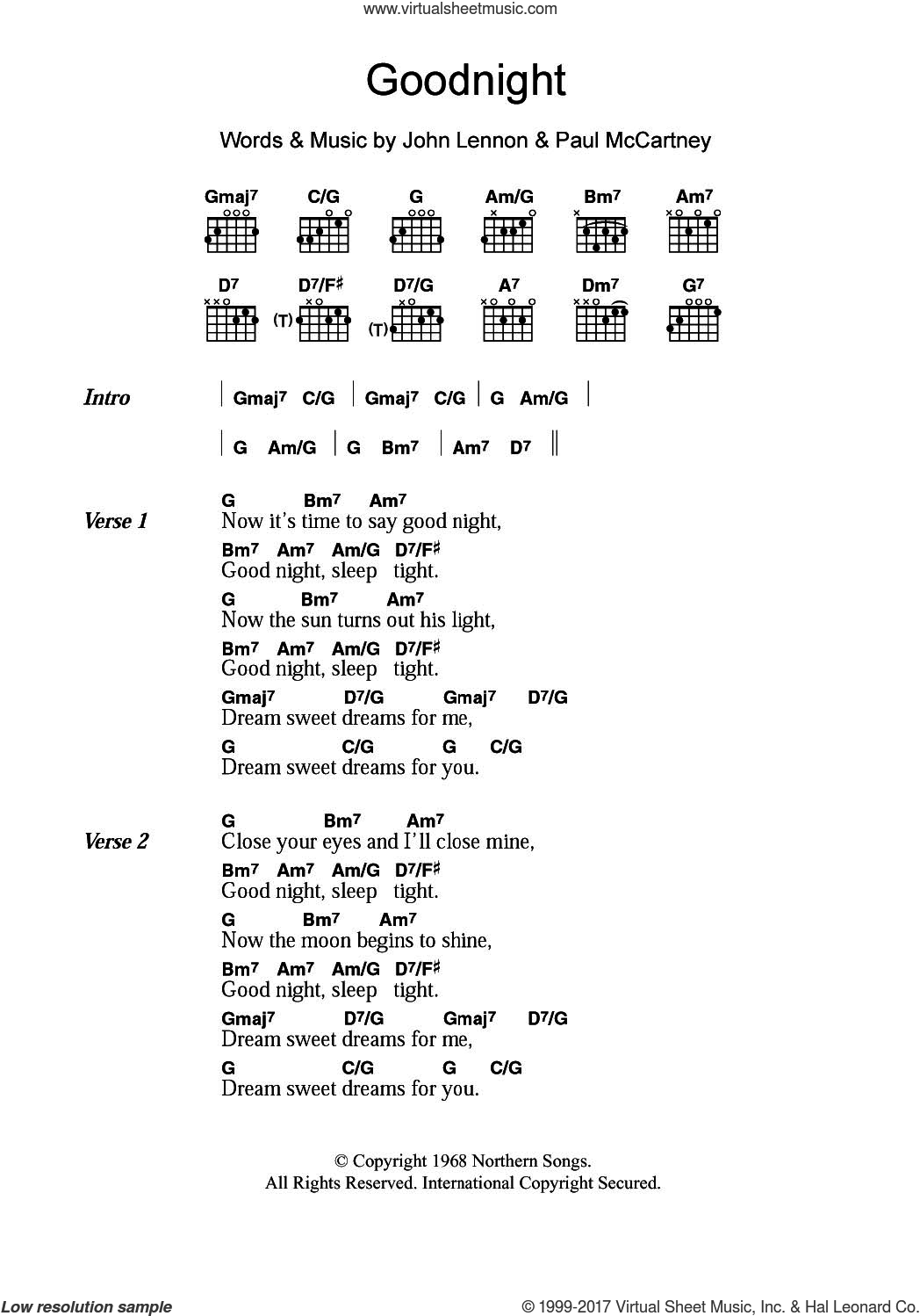 Goodnight sheet music for guitar (chords) (PDF) v2