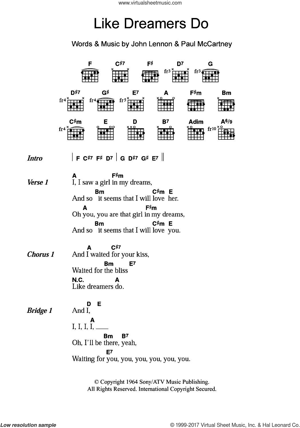 Like Dreamers Do sheet music for guitar (chords) v2