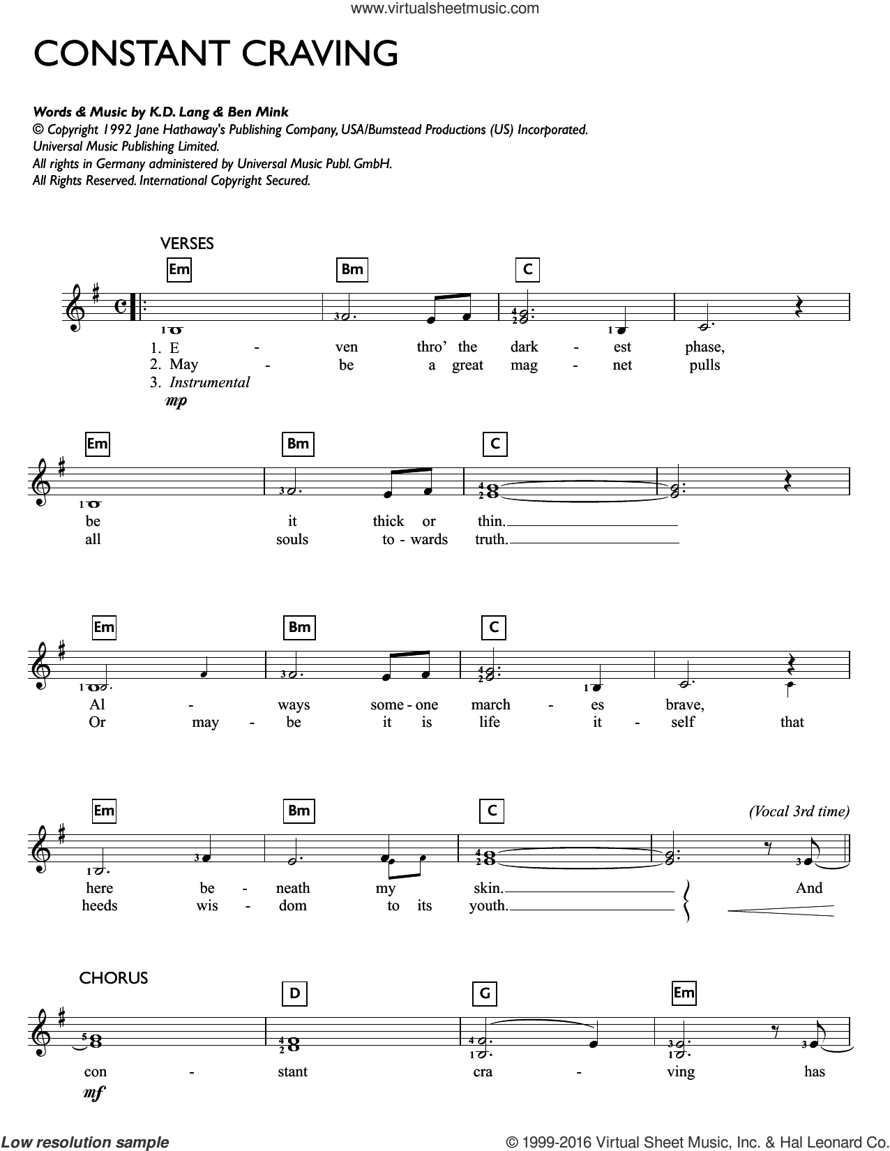 Constant Craving sheet music (fake book) (PDF)