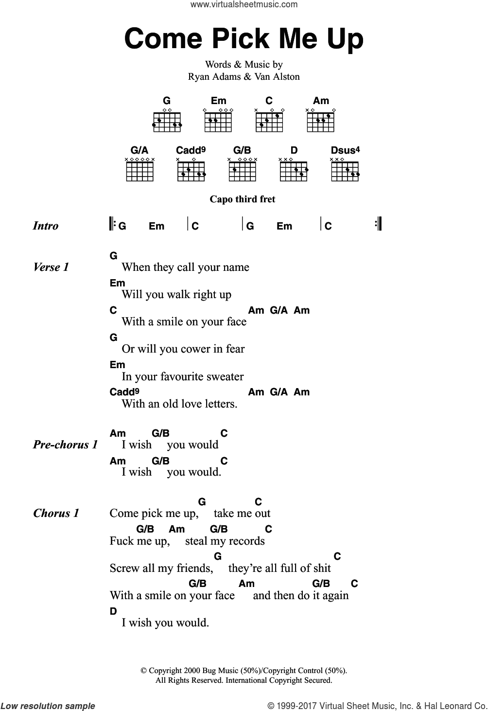 Come Pick Me Up sheet music for guitar (chords) (PDF)