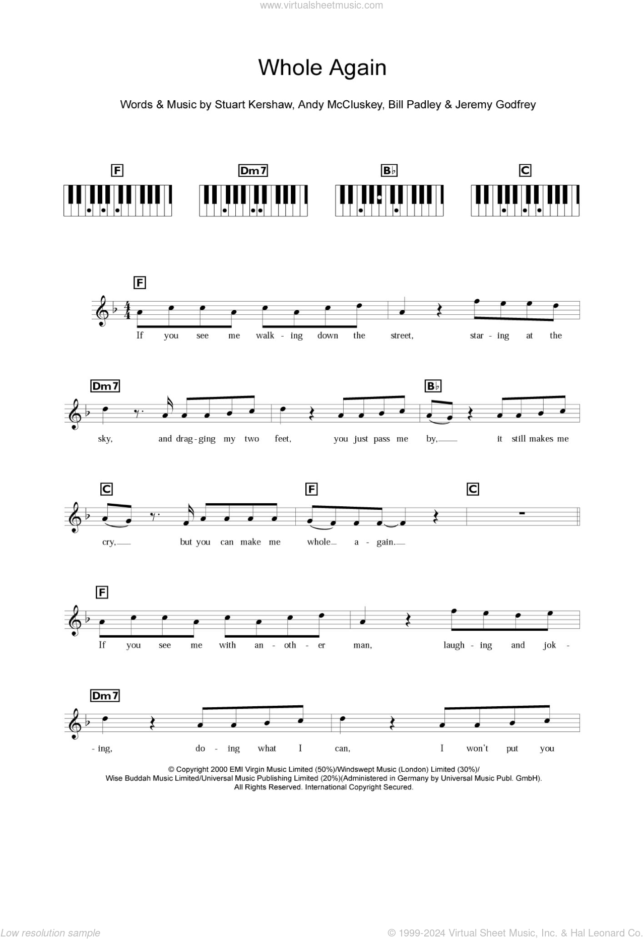 Whole Again sheet music (intermediate) for piano solo (chords, lyrics ...