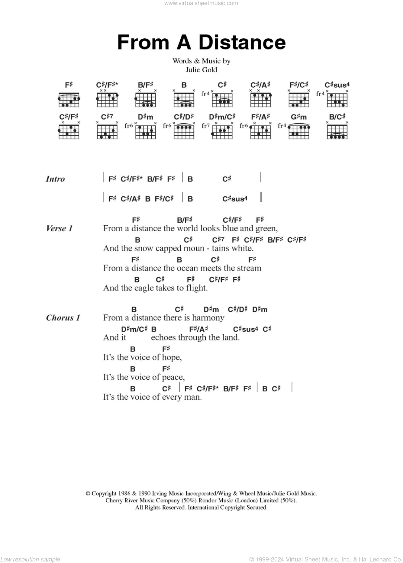 From A Distance sheet music for guitar (chords) (PDF)