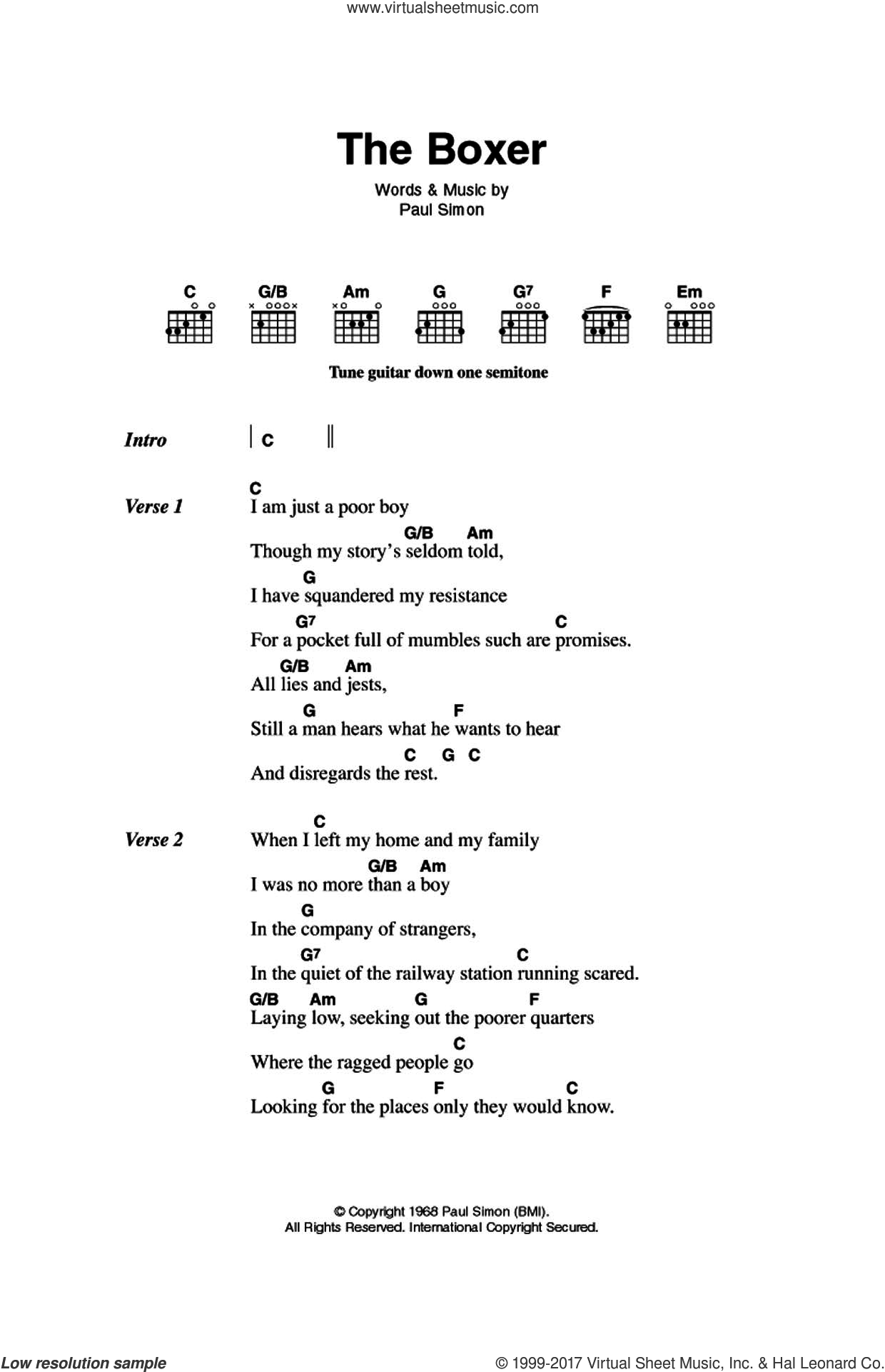 The Boxer sheet music for guitar (chords) (PDF)
