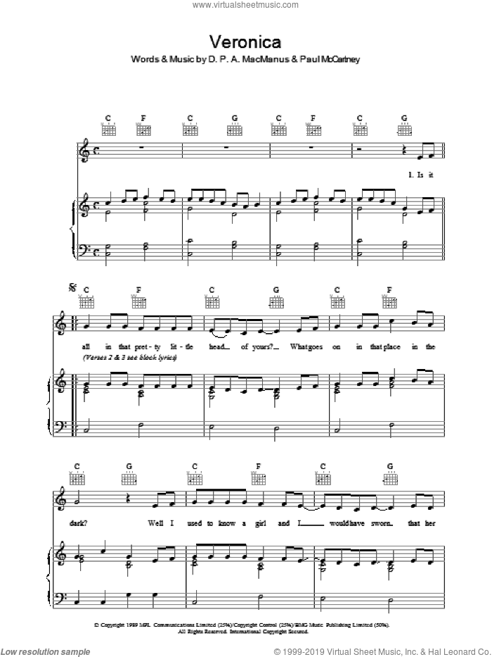 Veronica sheet music for voice, piano or guitar (PDF)