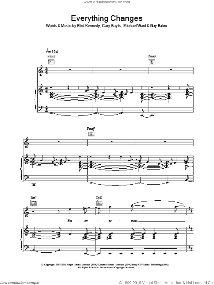 Everything Changes sheet music for voice, piano or guitar (PDF)