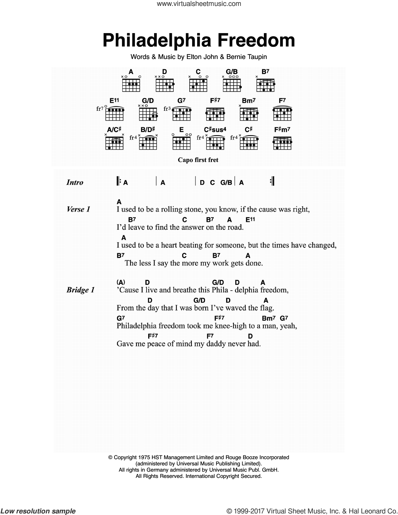 Philadelphia Freedom sheet music for guitar (chords) v2