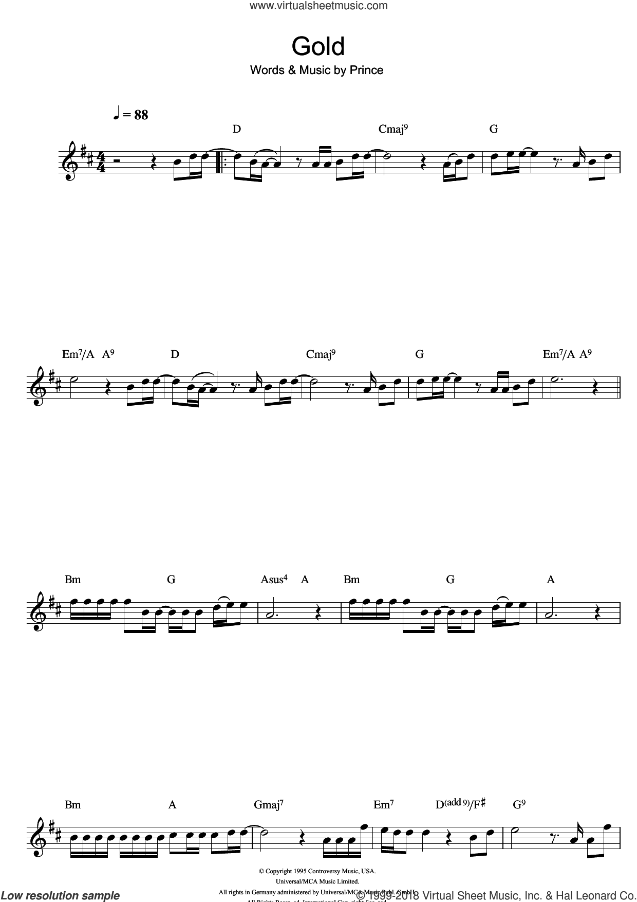 Gold sheet music for flute solo (PDF)