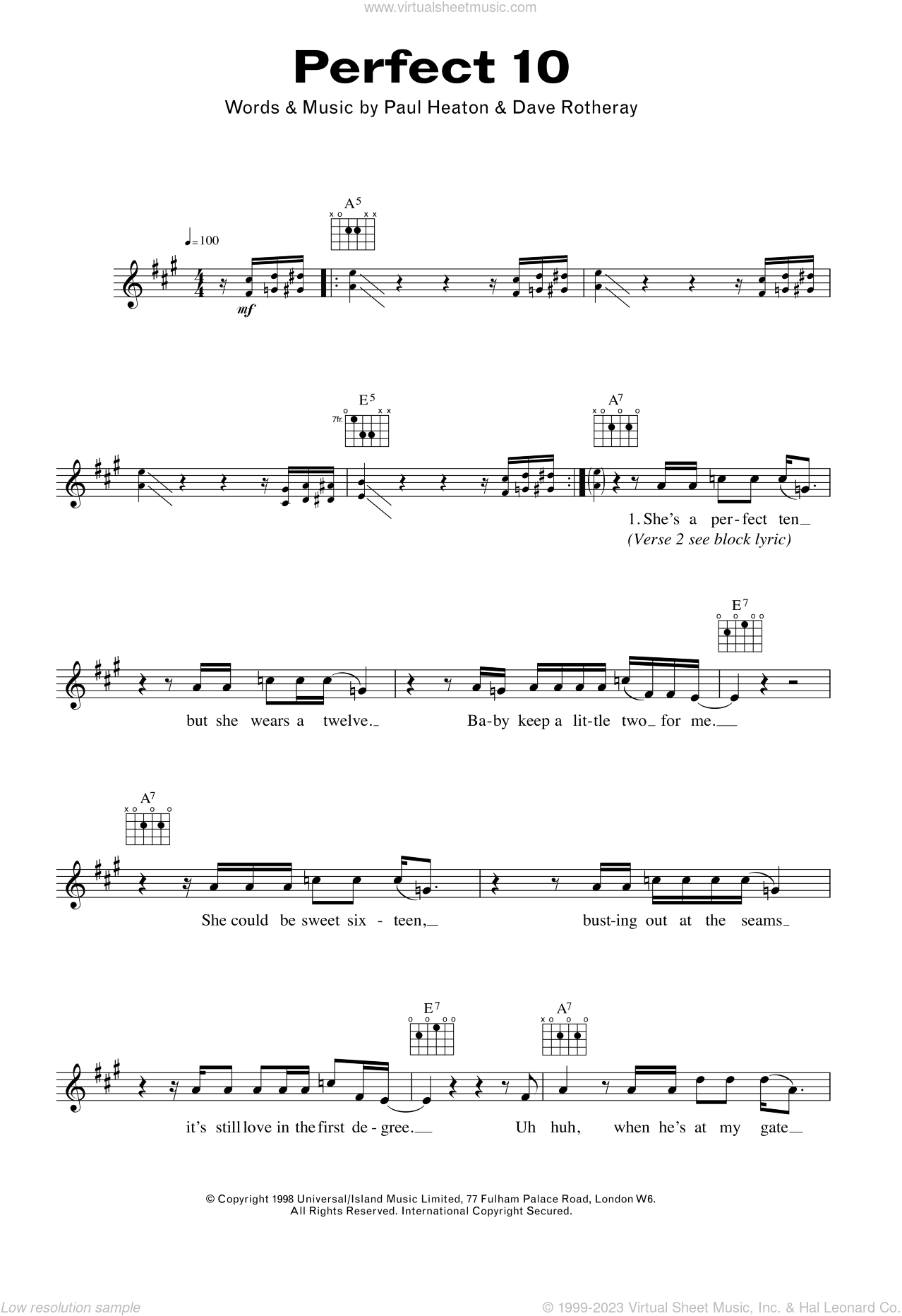 Perfect 10 sheet music (fake book) (PDF)