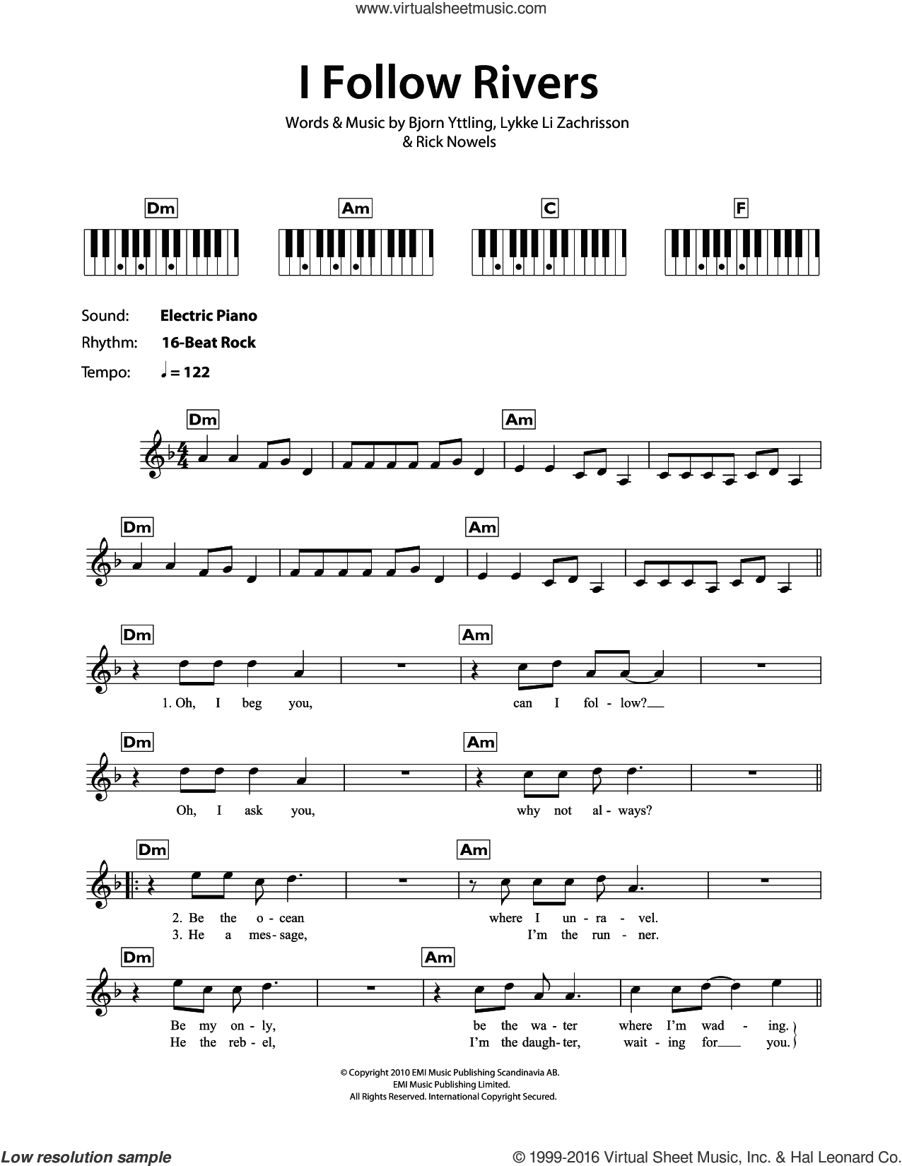 I Follow Rivers sheet music (intermediate) for piano solo (chords ...