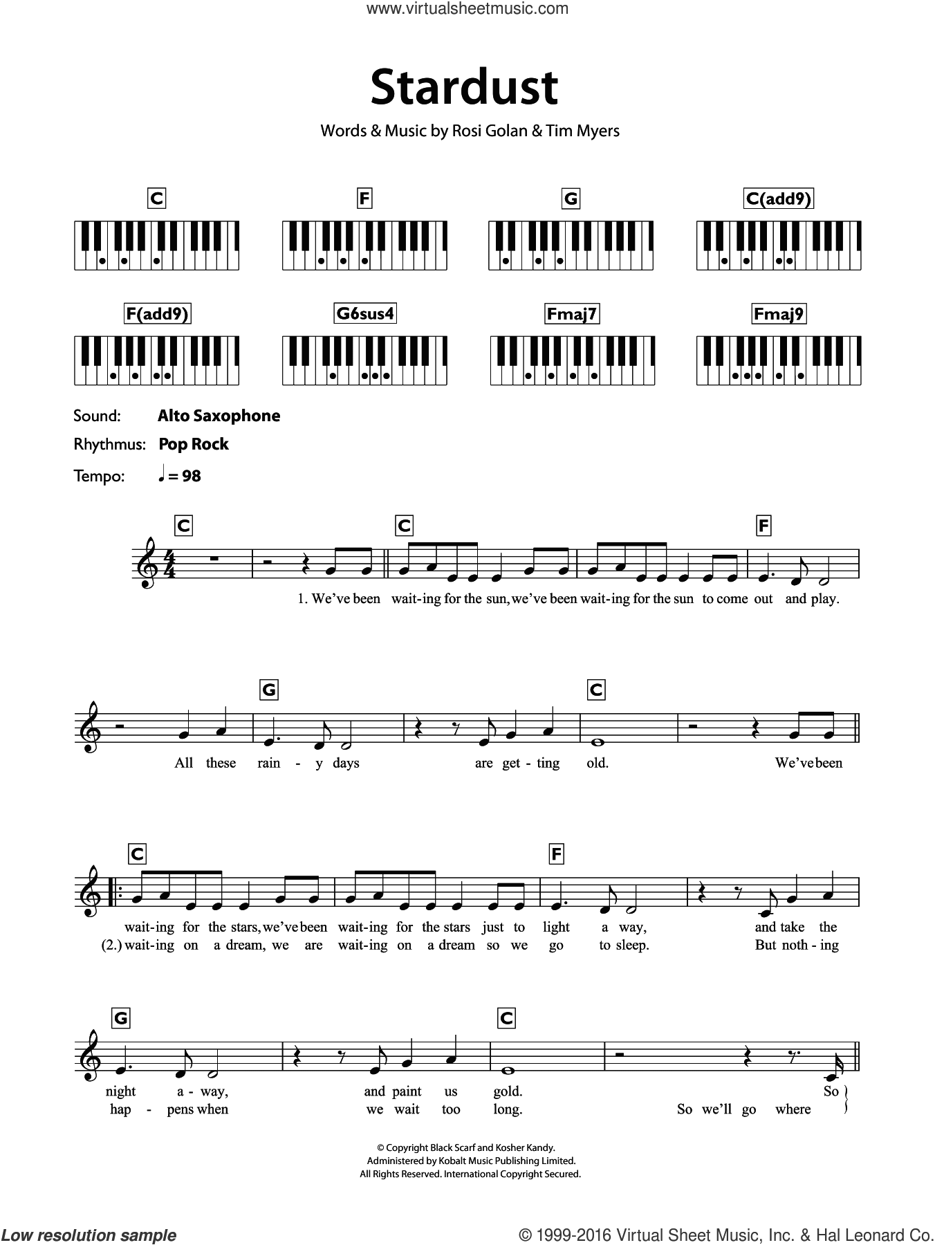 Stardust sheet music for piano solo (chords, lyrics, melody)
