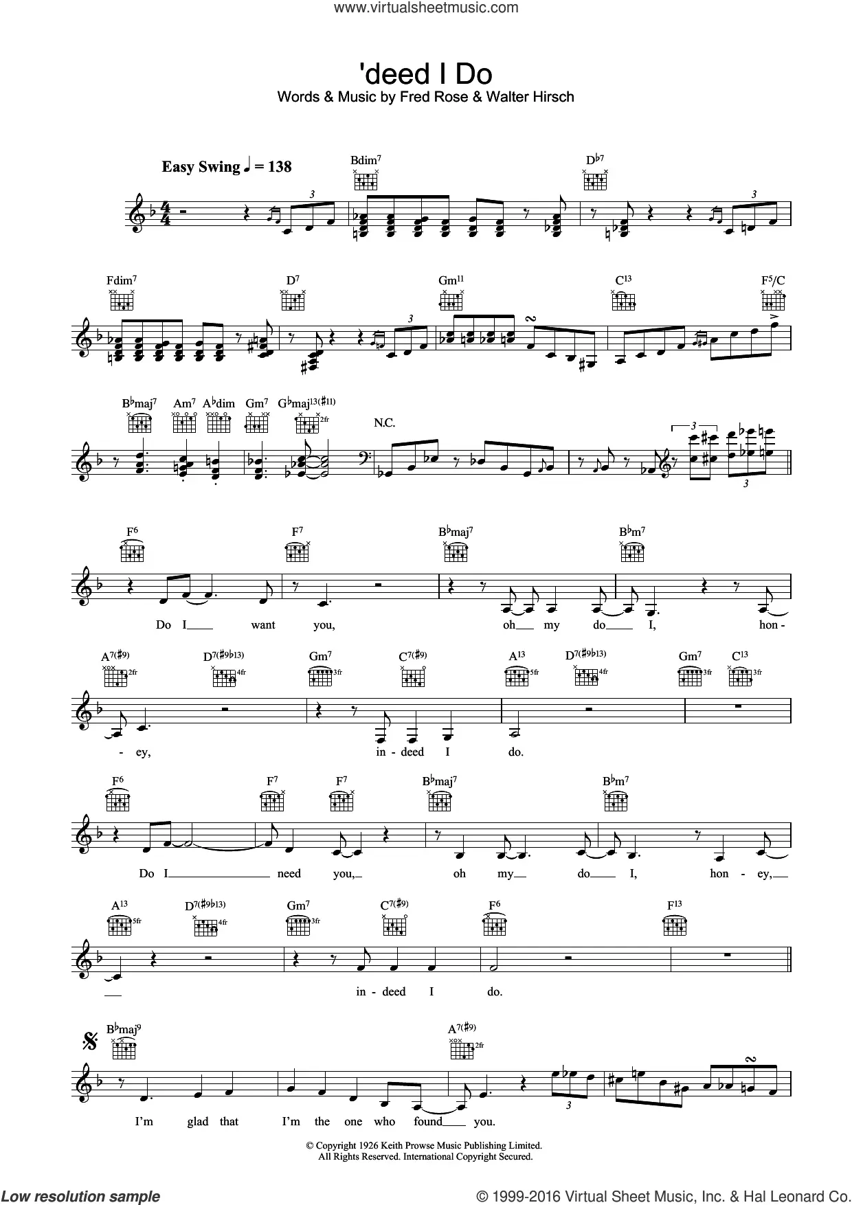 Krall - 'deed I Do sheet music (fake book, version 2) (fake book)