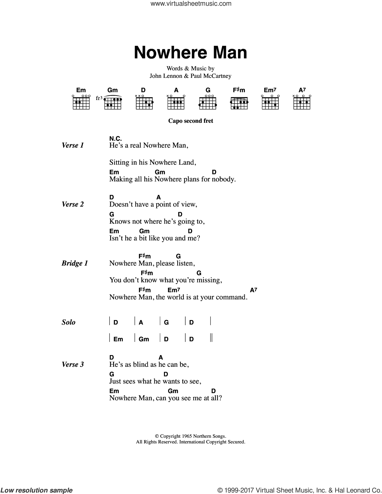 Nowhere Man sheet music for guitar (chords) (PDF) v2