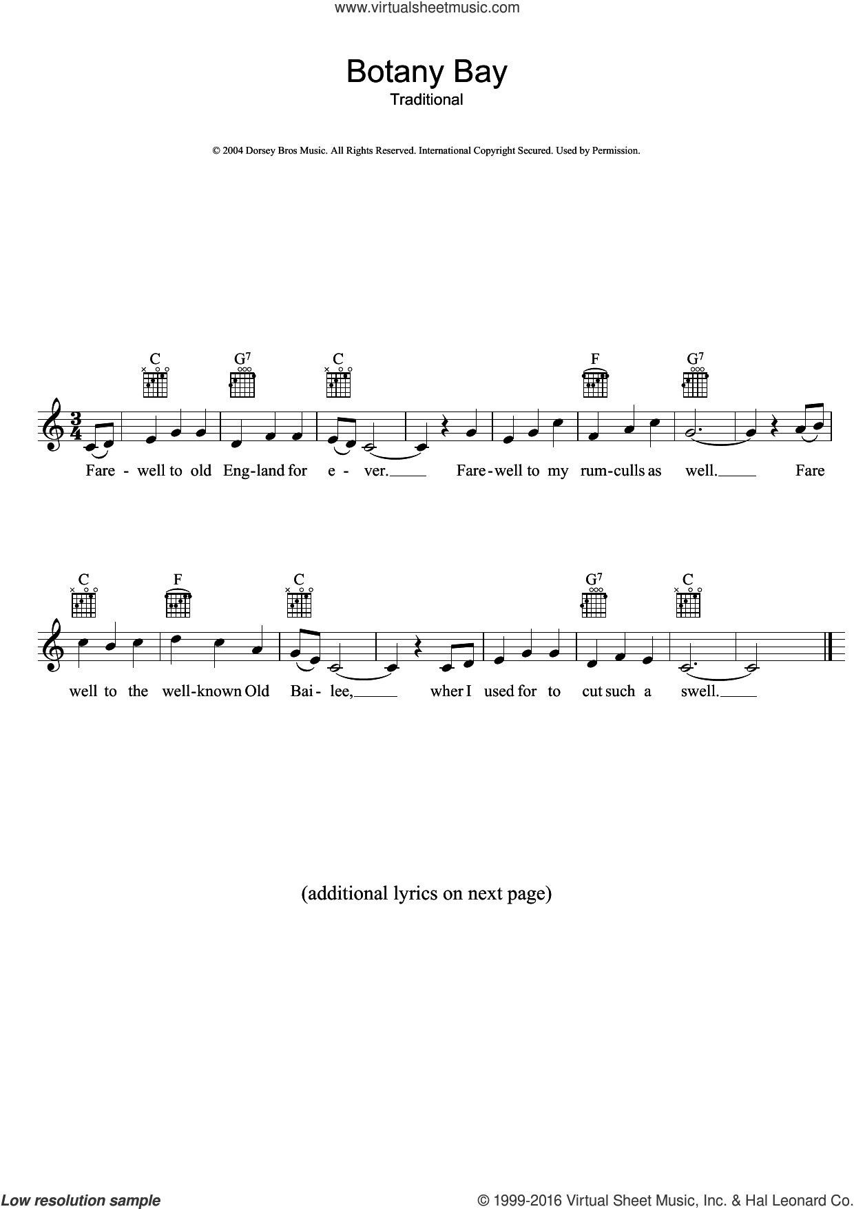 Botany Bay sheet music (fake book) (PDF)