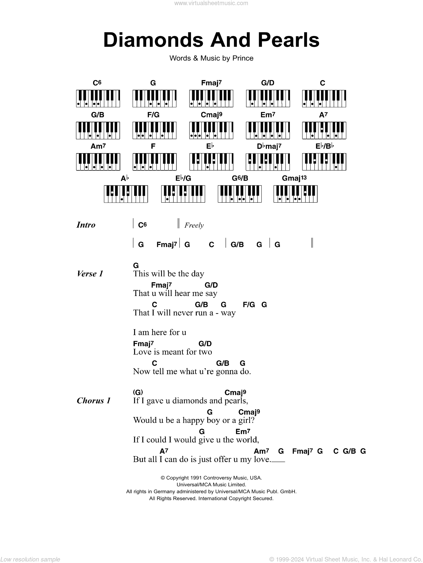 Diamonds And Pearls sheet music (intermediate) for piano solo (chords ...